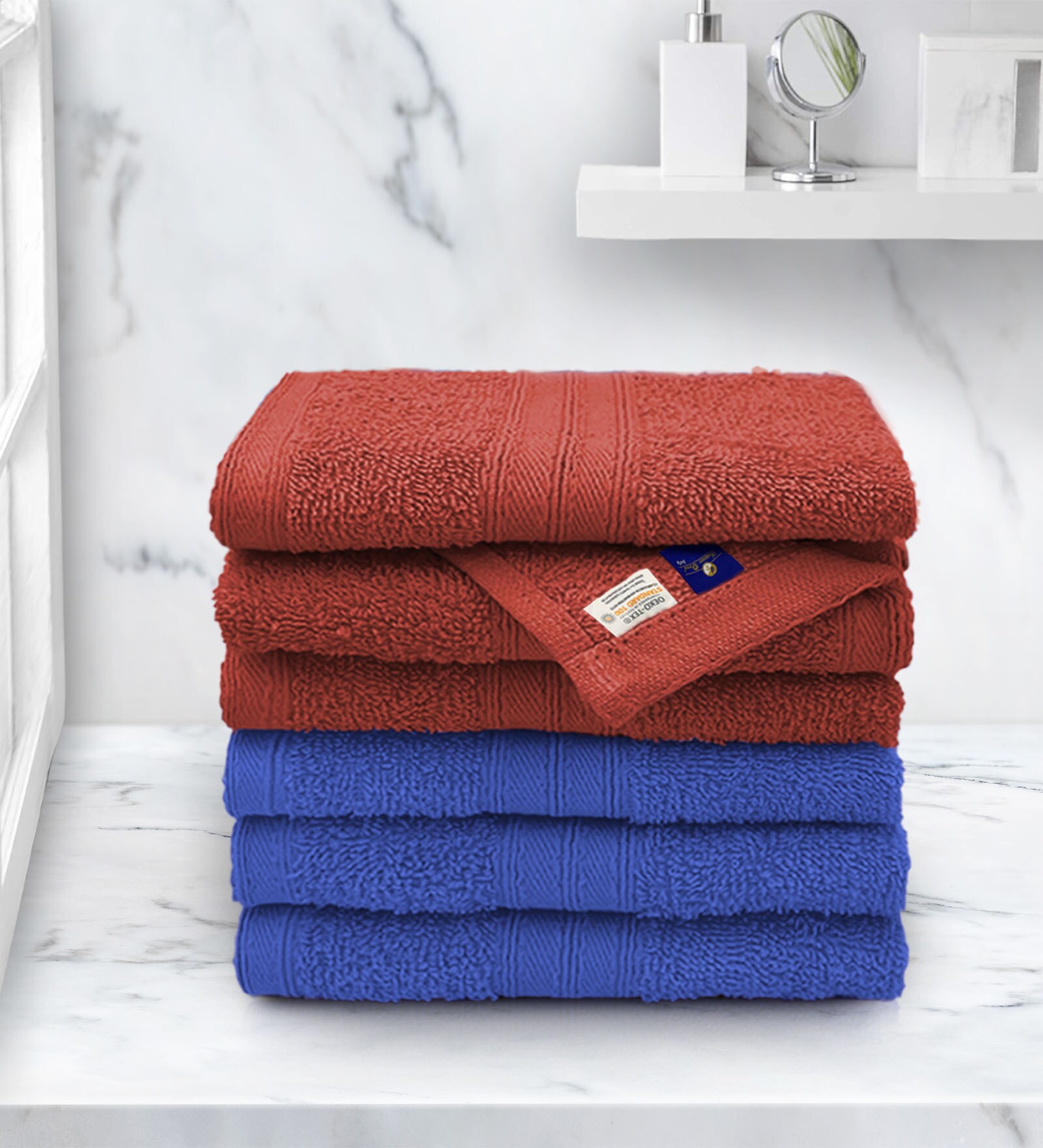 Buy Blue and Orange Anatolia Solid 500 GSM Cotton Face Towels (Set Of 6 ...