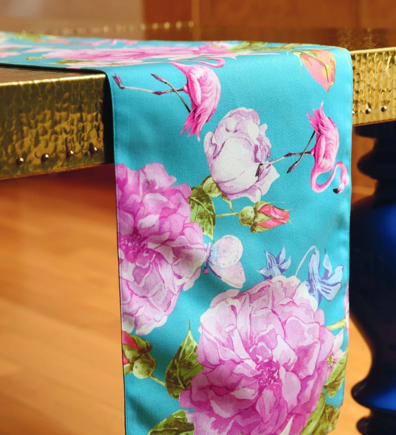 Buy Blue and Purple Blended Cotton and Silk Floral 48x12 Inches Table ...