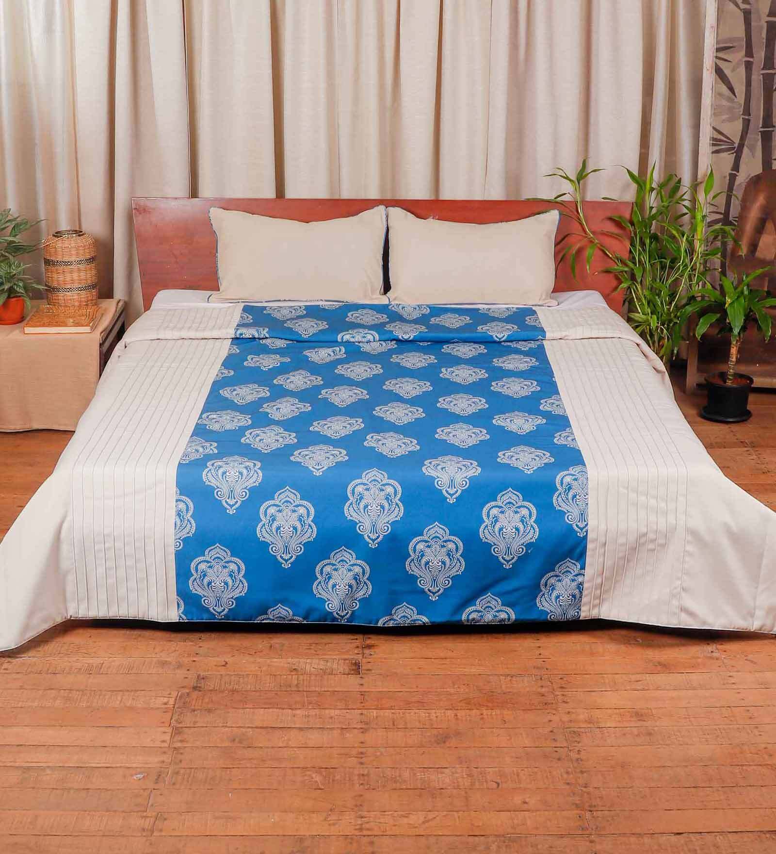 Buy Blue Cotton and Polyester 150 AC Room Double Bed Quilt With 2 ...