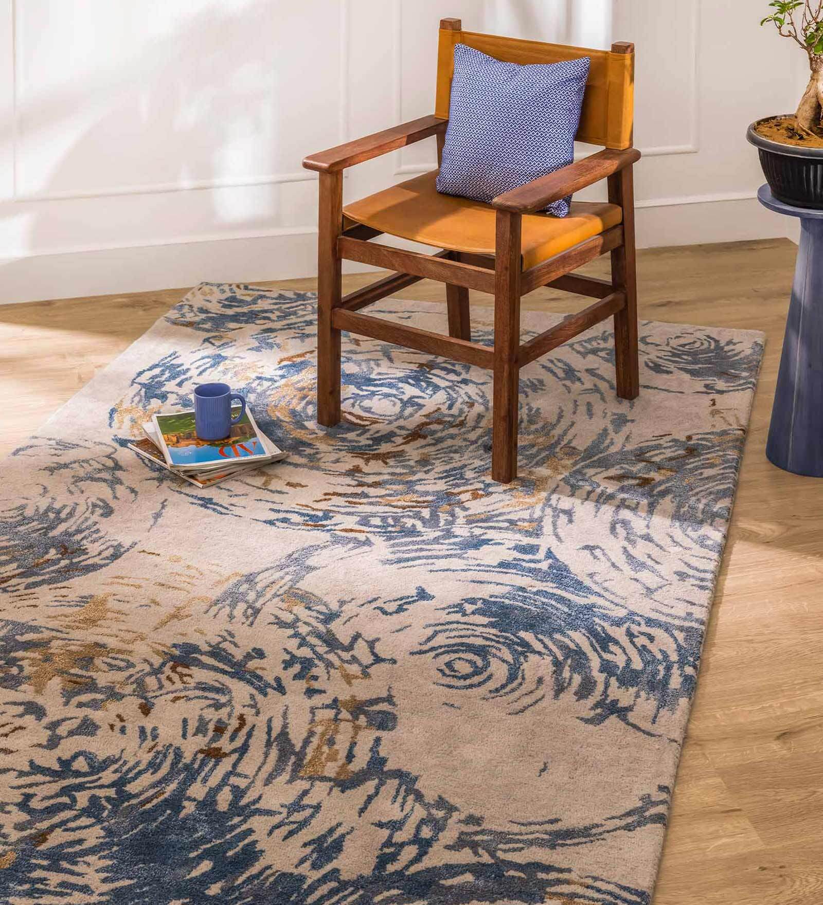 Buy Blue Blended Wool Abstract 6 ft x 9 ft Hand Tufted Carpet at 30% ...