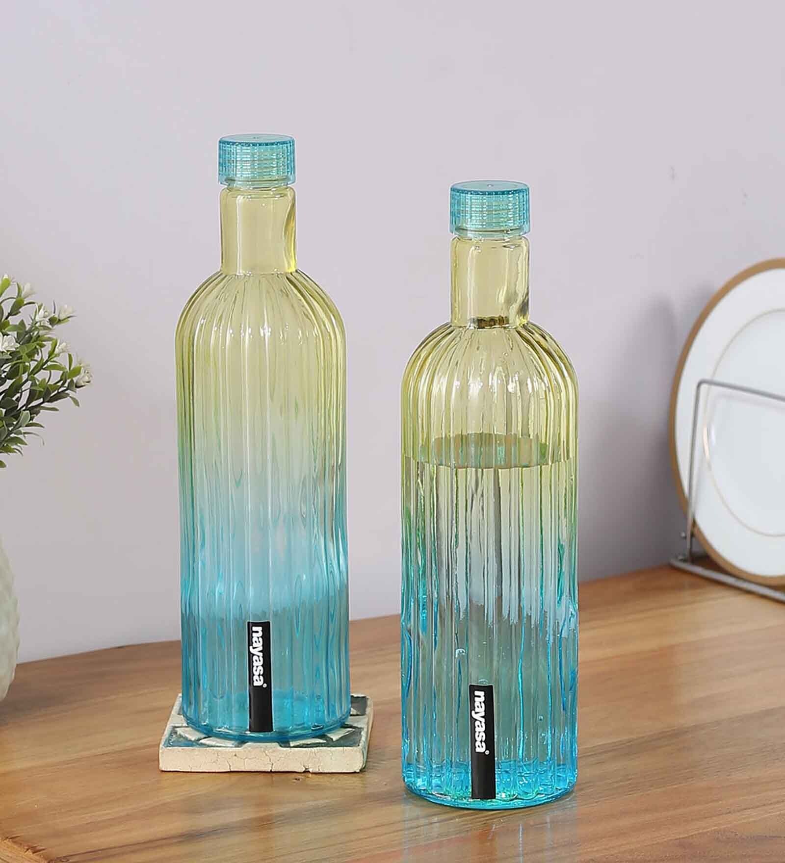 Buy Bono 1 Ltr Blue & Yellow (Set of 2) Glass Bottle at 24% OFF by ...