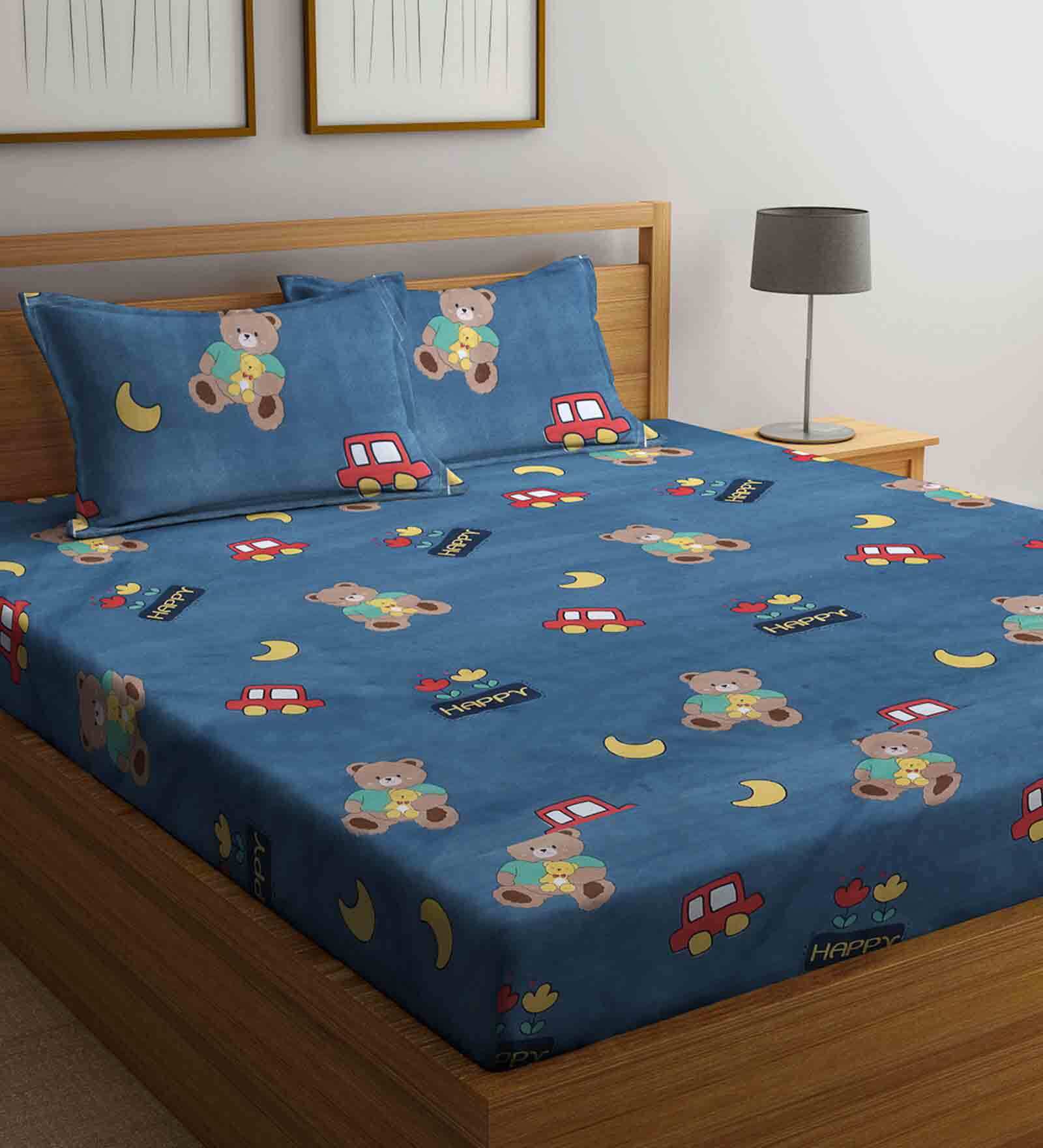 Buy Blue Characters 210 TC Poly Cotton Double Size Bedsheet With 2 ...
