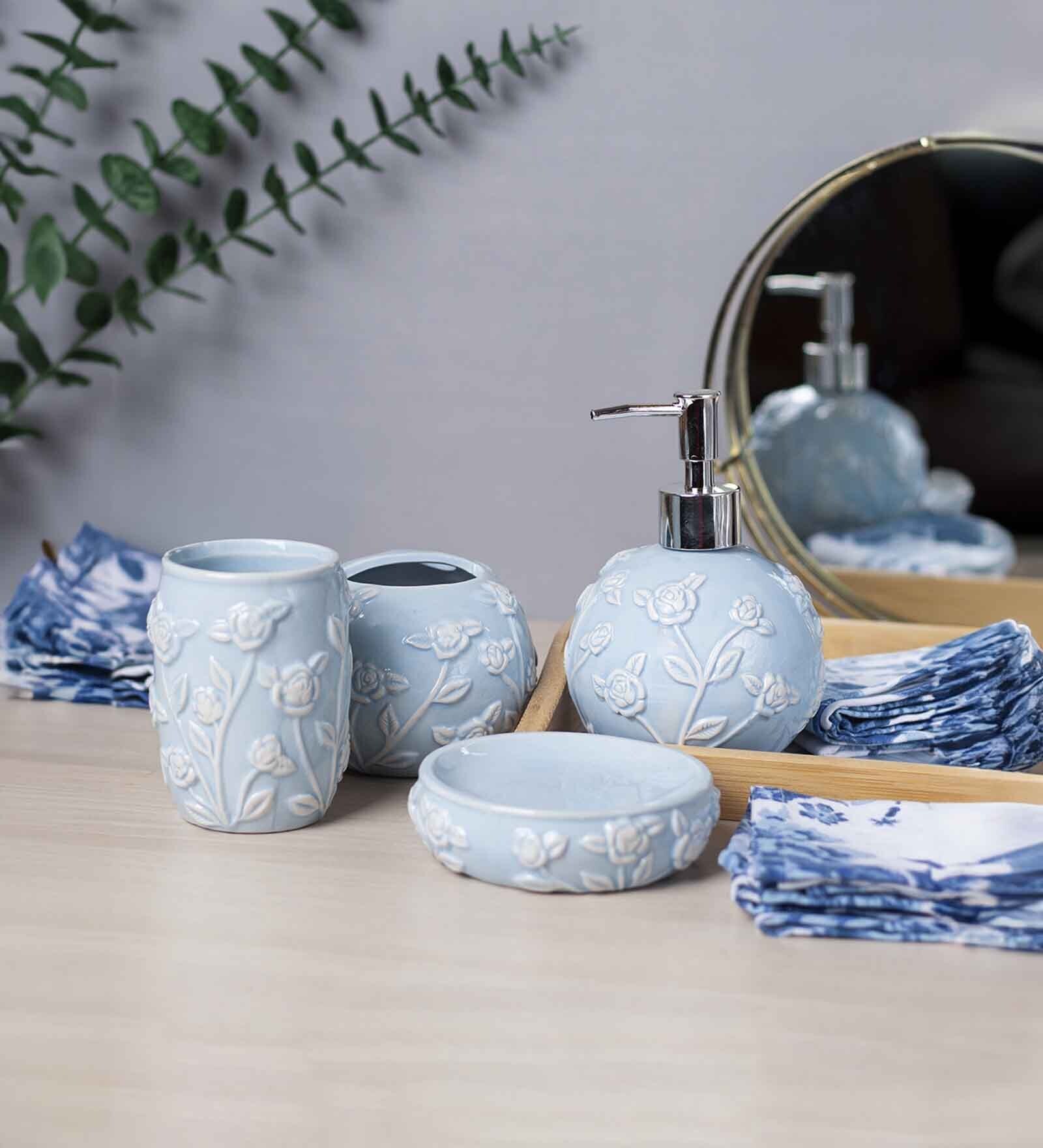 Buy Blue Ceramic Bathroom Set Of 4 at 48% OFF by Market 99 | Pepperfry