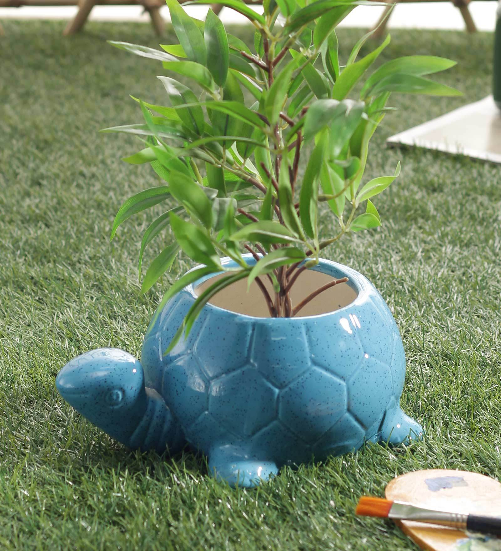 Buy Blue Ceramic Decorative Turtle Planter Pot By Culstreet at 26% OFF ...