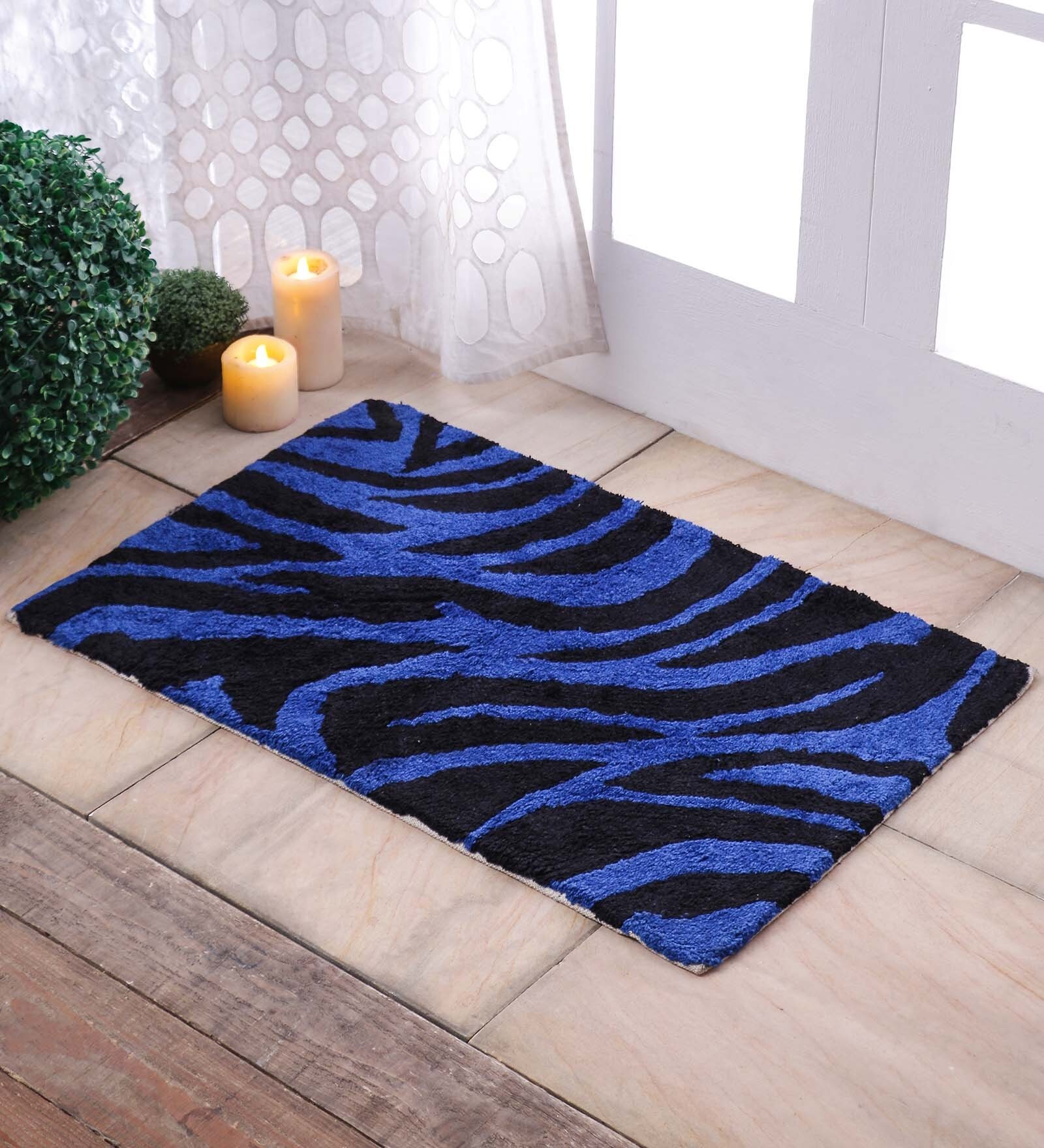 Buy Blue Cotton Super Soft Door Mats 30 x 20 inches by Home Space at 33 ...