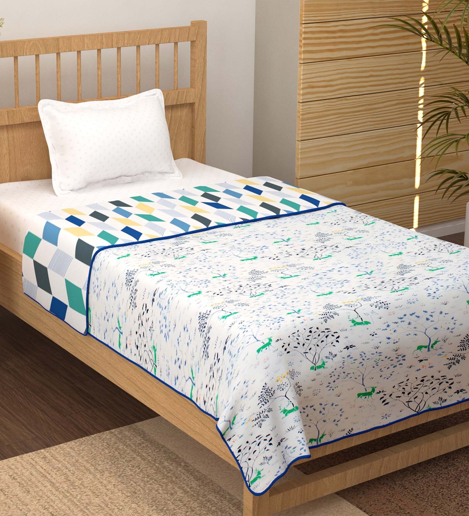Buy Blue Cotton Abstract 150 GSM Super Soft Single Bed Dohars at 56% ...