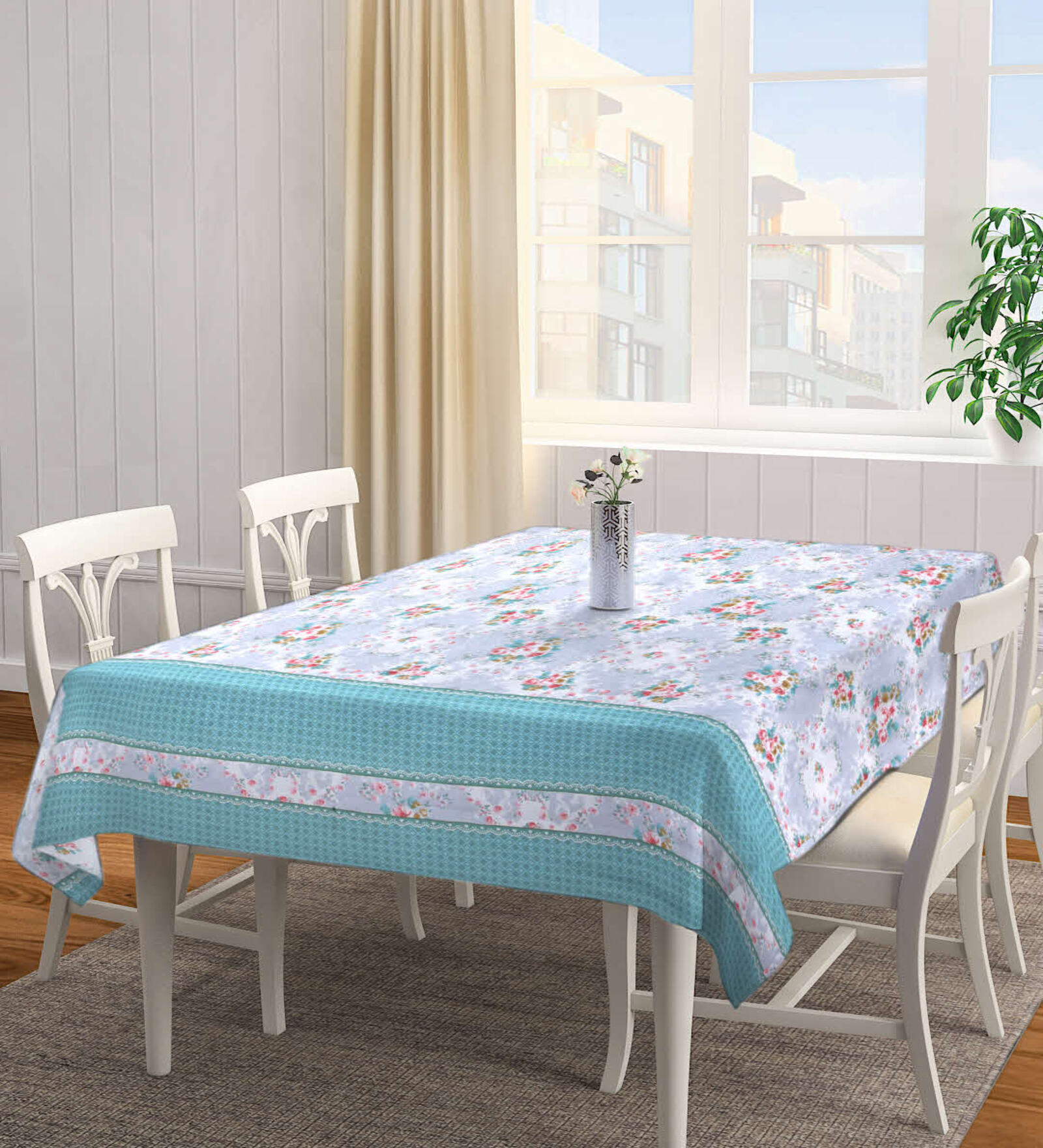 Buy Floral (90x60) Blue & White Cotton Blend Table Cloth at 70% OFF by ...