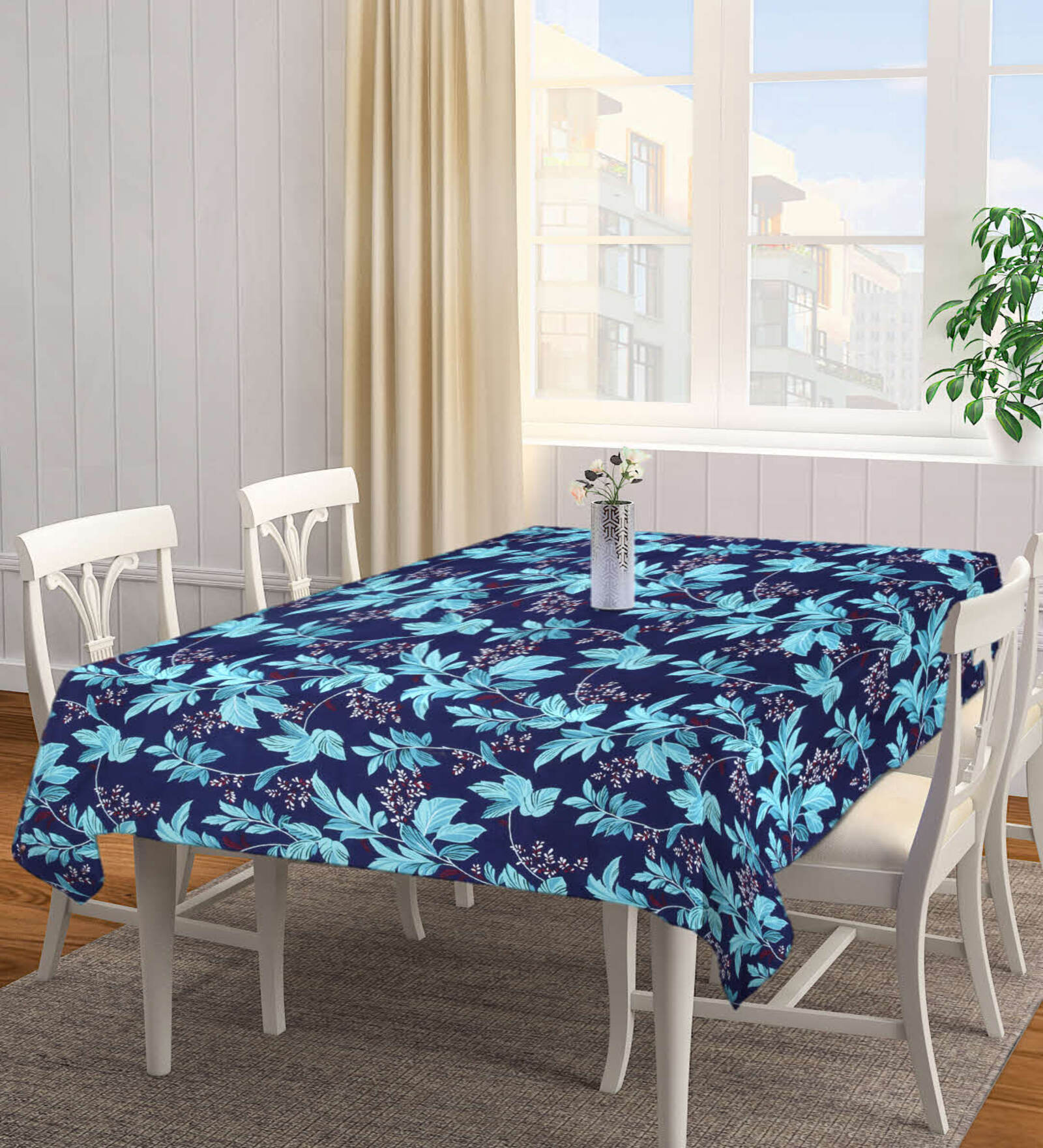 Buy Leaf (90x60) Blue Cotton Blend Table Cloth at 70% OFF by Arrabi ...