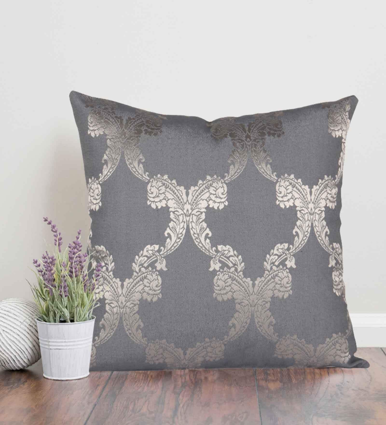 Buy Grey Traditional Cotton 16x16 Inches Cushion Cover by Sivya by Home ...