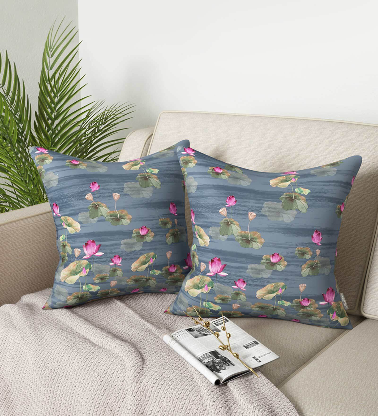 Buy Blue Floral Cotton 16x16 Inch Cushion Covers (Set of 2) by Petal ...