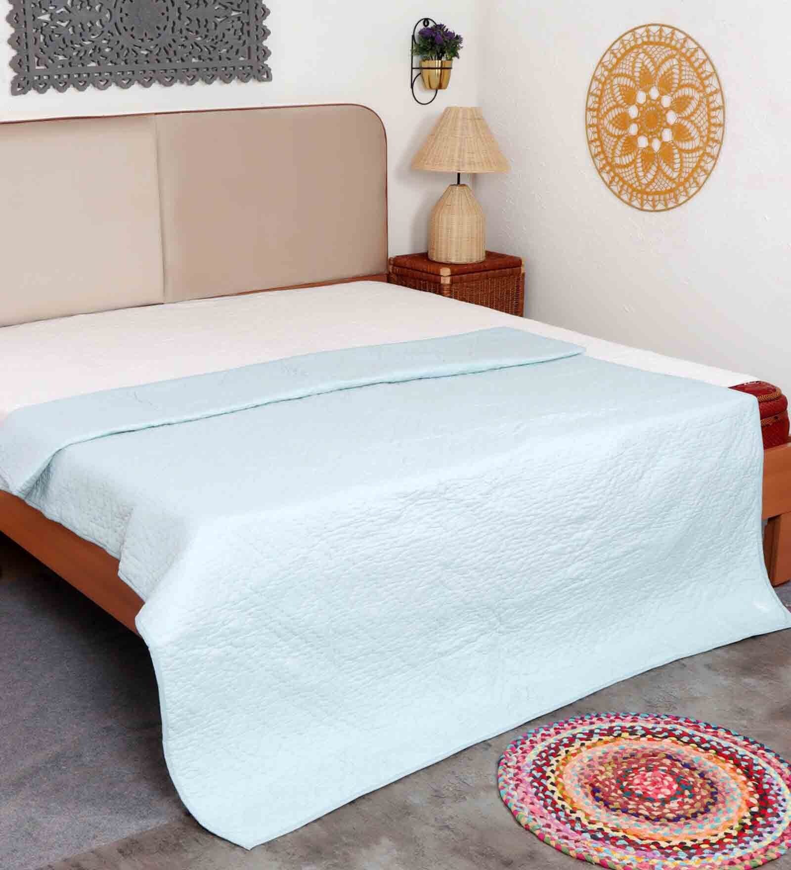 Buy Blue Cotton 350 AC Room Double Bed Quilt With 2 Pillow Covers at 33 ...