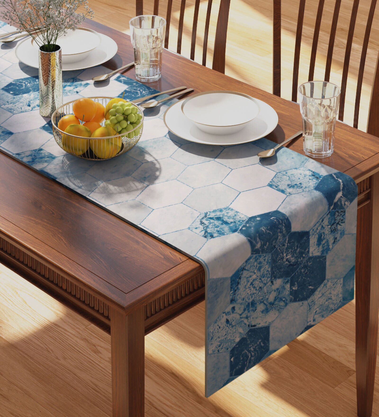 Buy Hexagon (70x13) Blue Cotton Table Runner at 42% OFF by Petal Home ...
