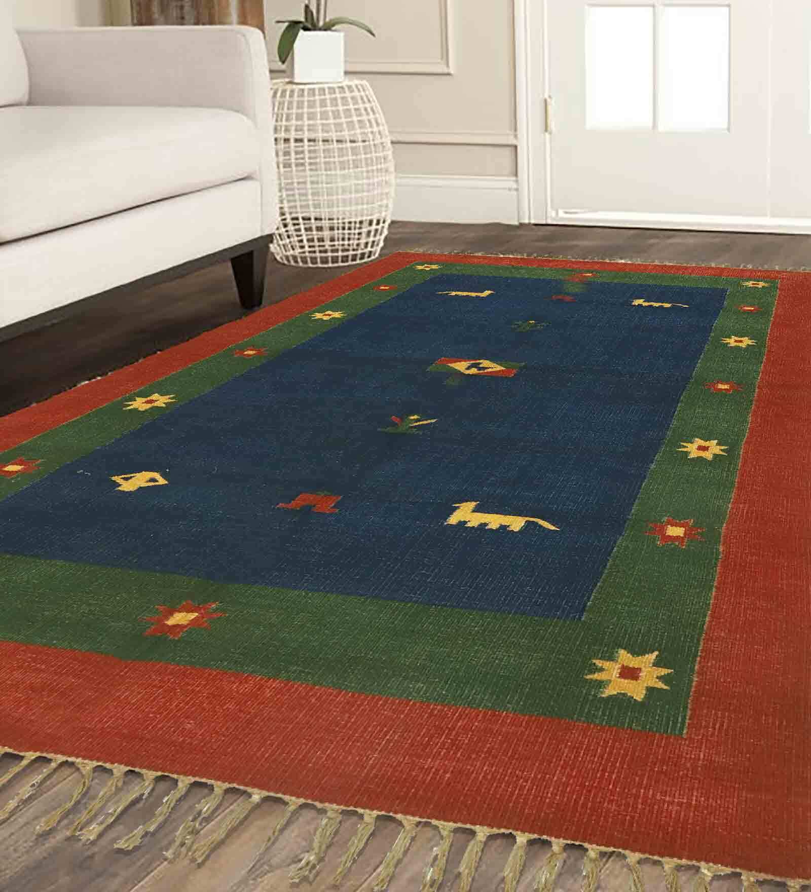 Buy Blue Cotton Hand Woven 4 x 6 feet Dhurrie by Art India at 20% OFF ...