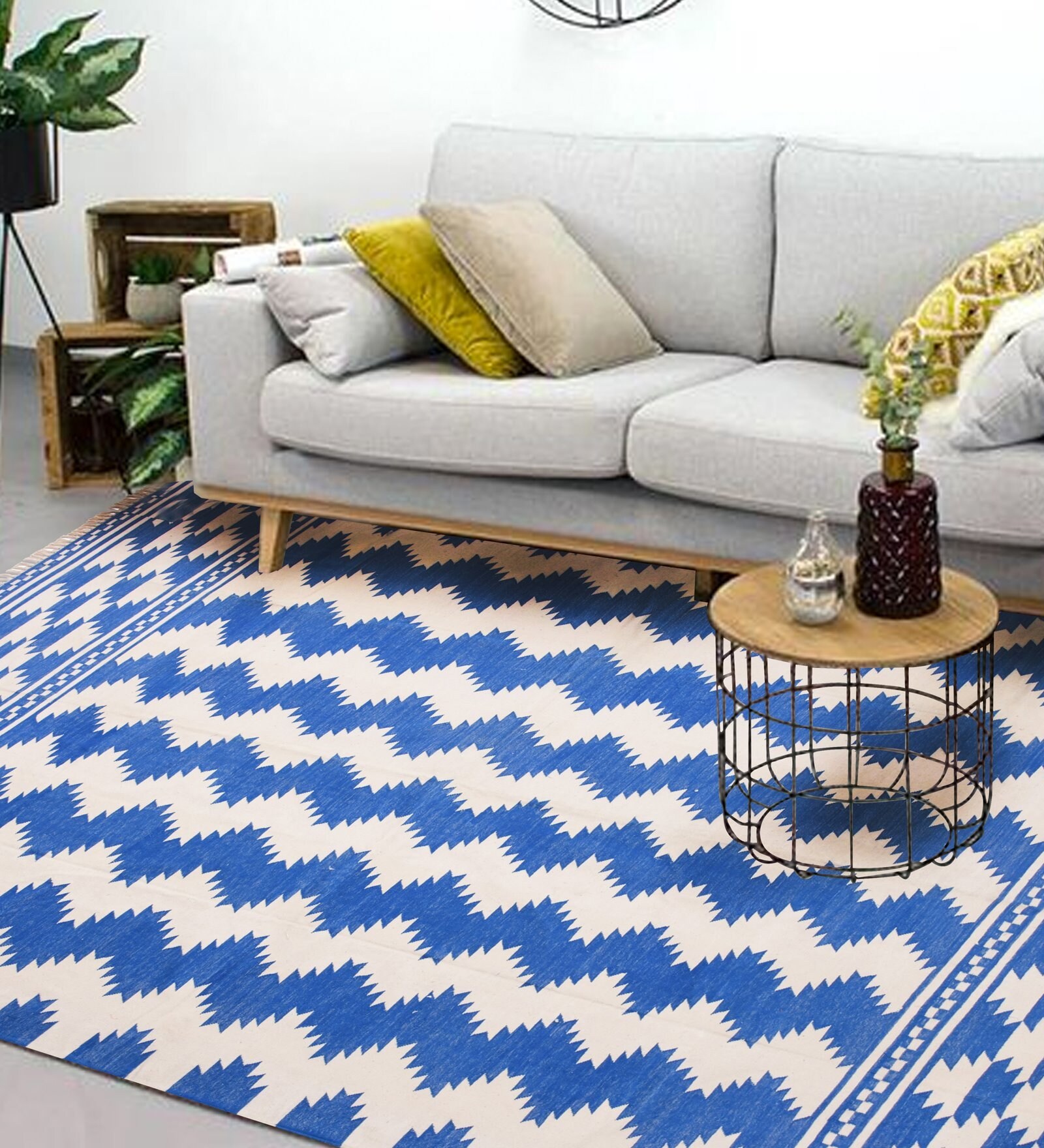 Buy Blue Cotton Hand Woven 6 x 9 Feet Dhurrie at 27% OFF by Art India ...