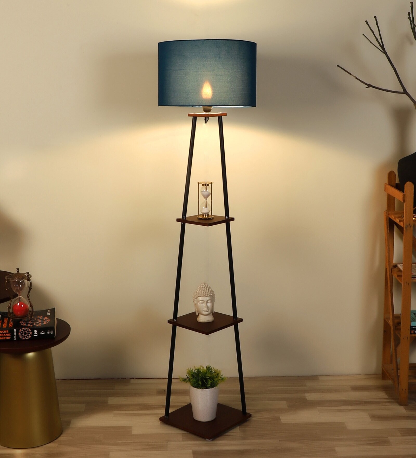 Buy Montage Blue Cotton Shade Shelf Floor Lamp With MDF Base at 50% OFF ...