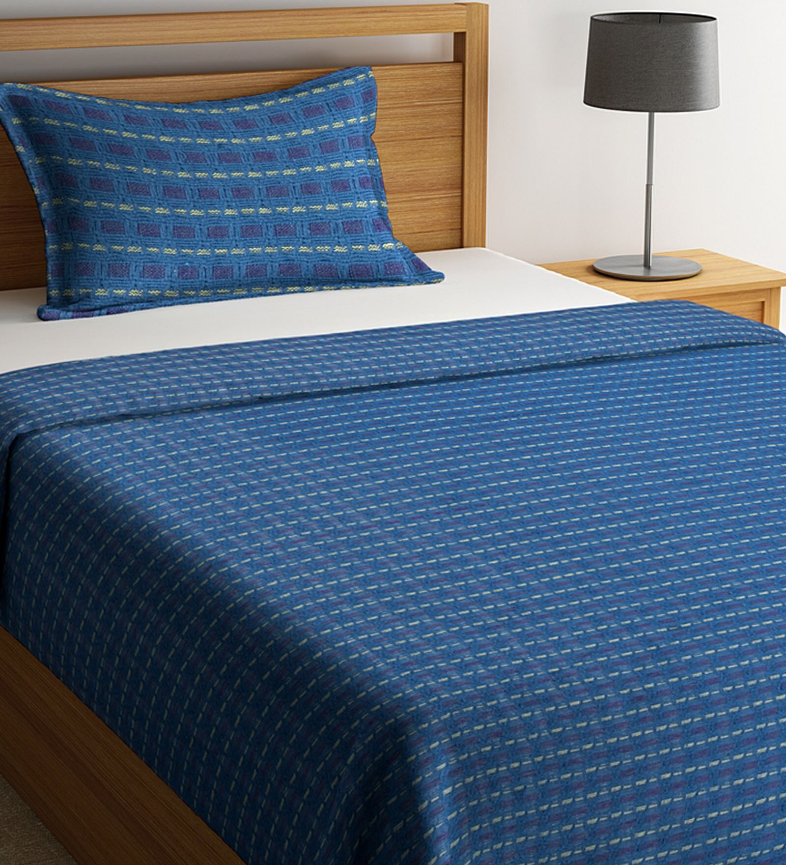 Buy Blue Cotton Single 300 TC Bed Cover with Pillow Cover by Klotthe at ...