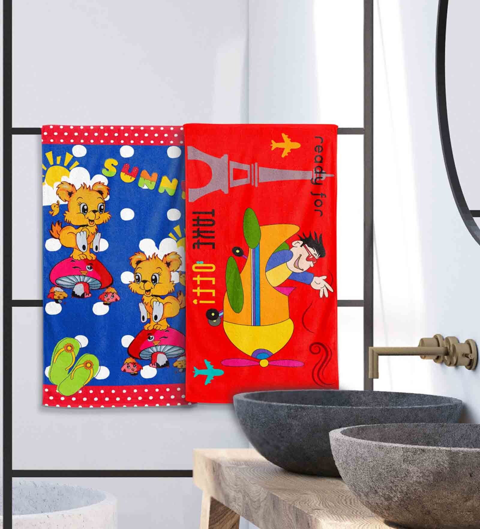 Buy Multicolor Cotton Solid 300 GSM Kids Hand Towel (Set of 2) by ...