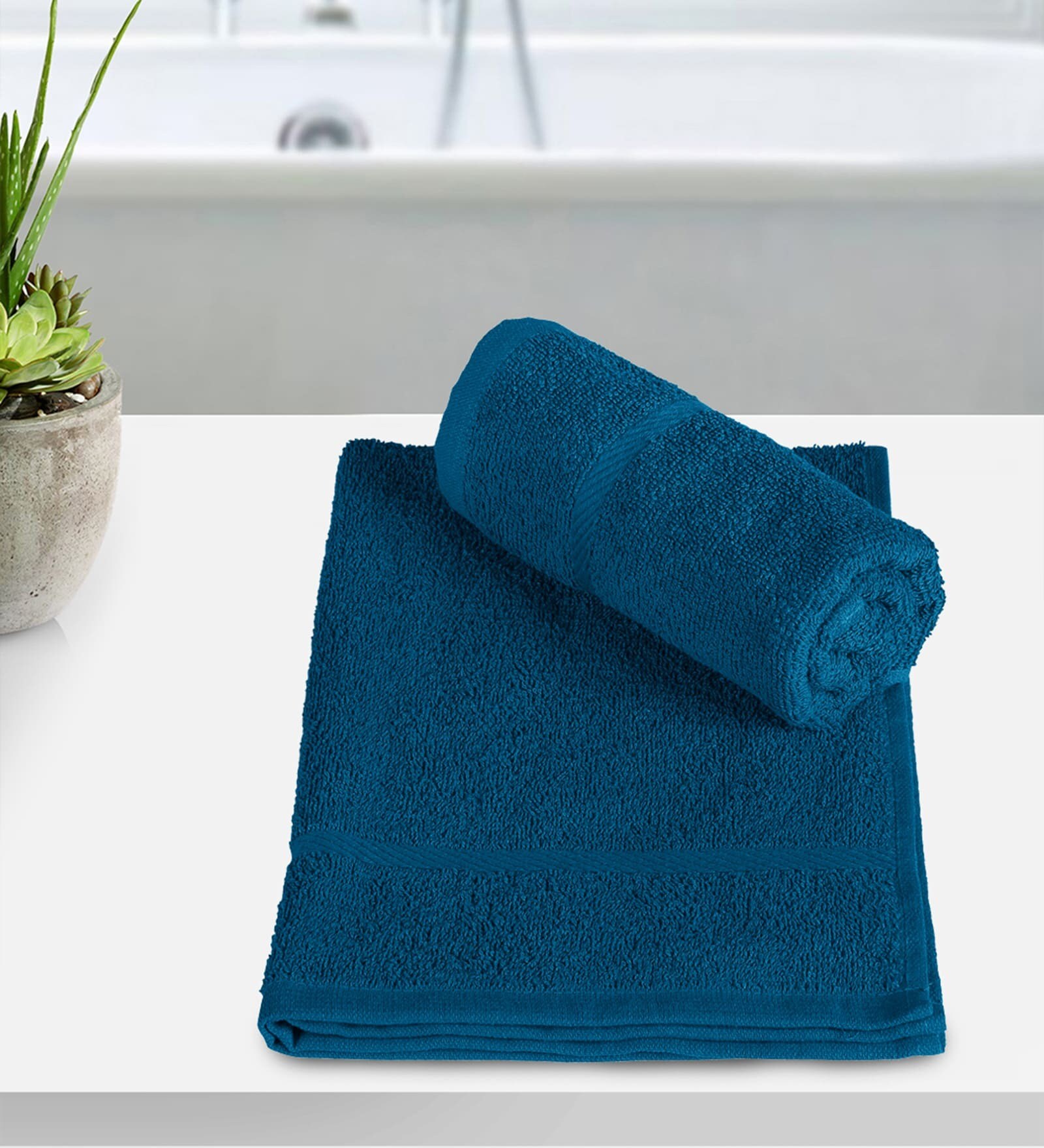 Buy Blue Cotton Solid 350 GSM Hand Towels (Set of 2) at 67% OFF by ...
