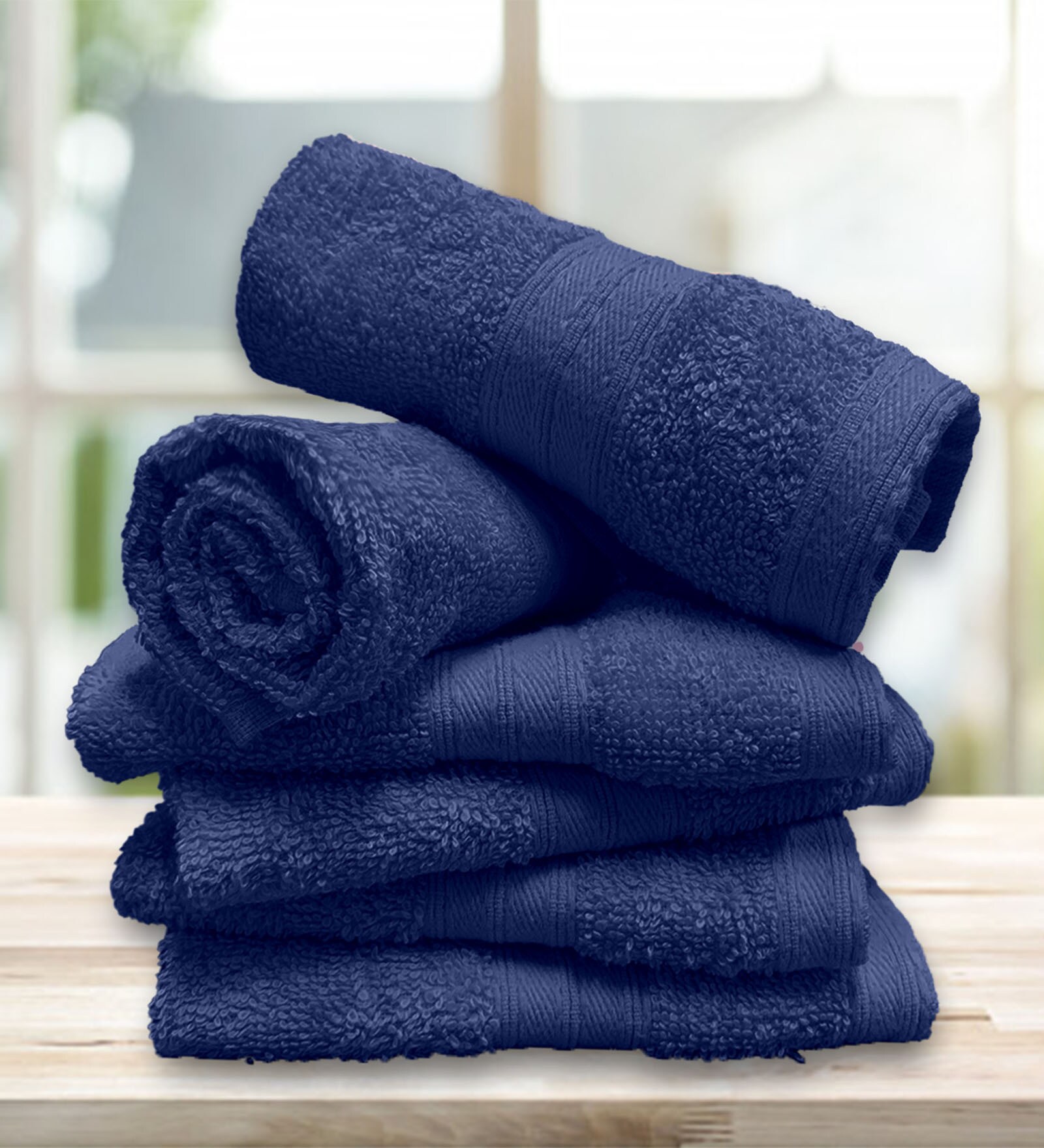 Buy Blue Cotton Solid 450 GSM Face Towel (Set of 6) by Sassoon fab at ...