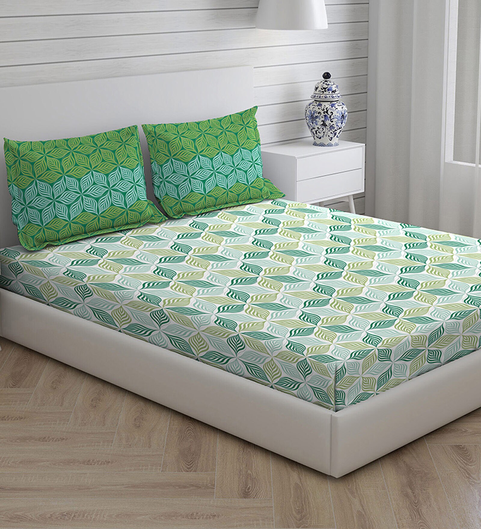 Buy Blue Floral 120 TC Cotton Queen Sized Bed Sheets with 2 Pillow ...