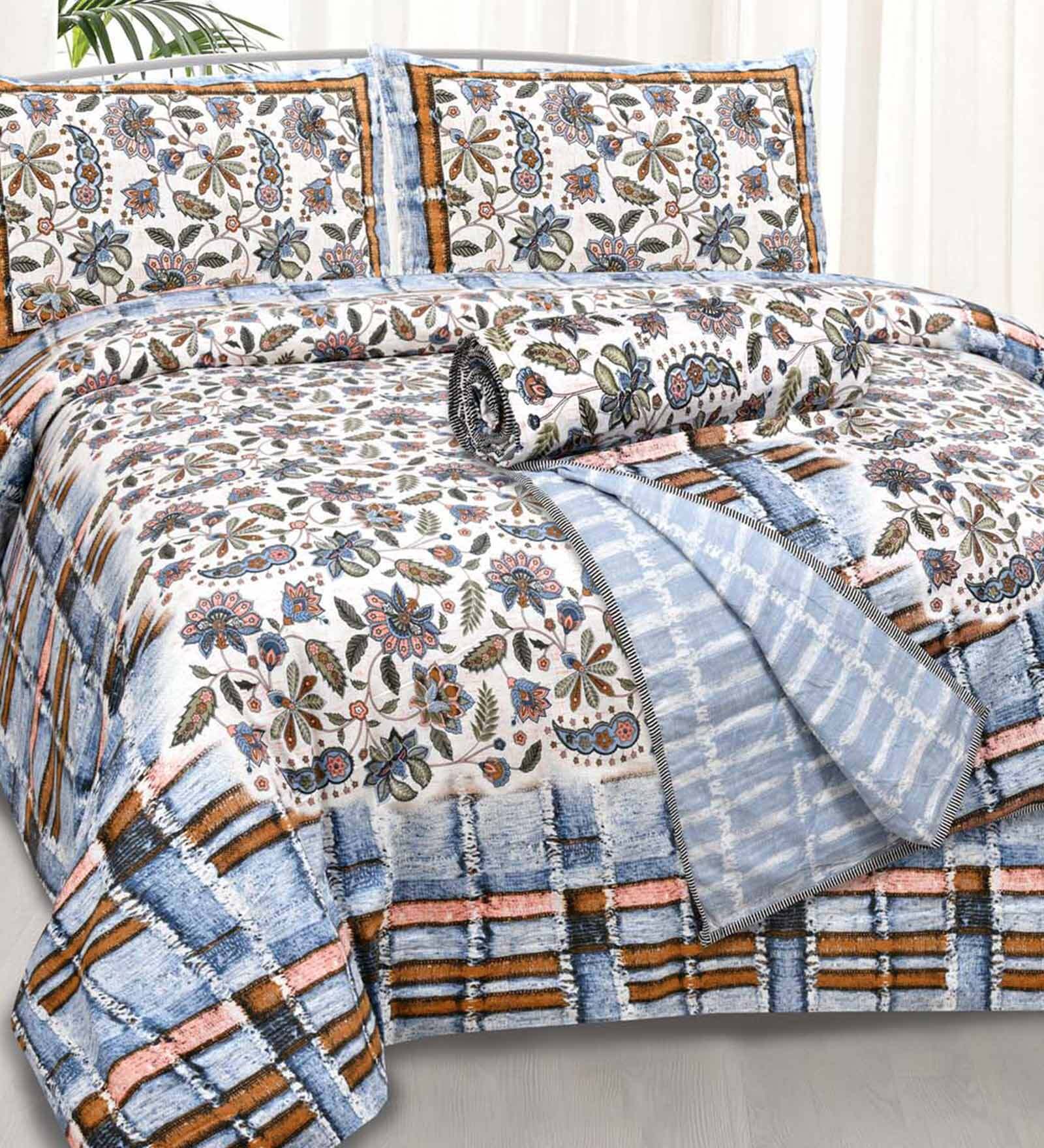 Buy Blue Floral 210 TC Cotton 4 Pieces Bedding Gift Set at 49% OFF by ...