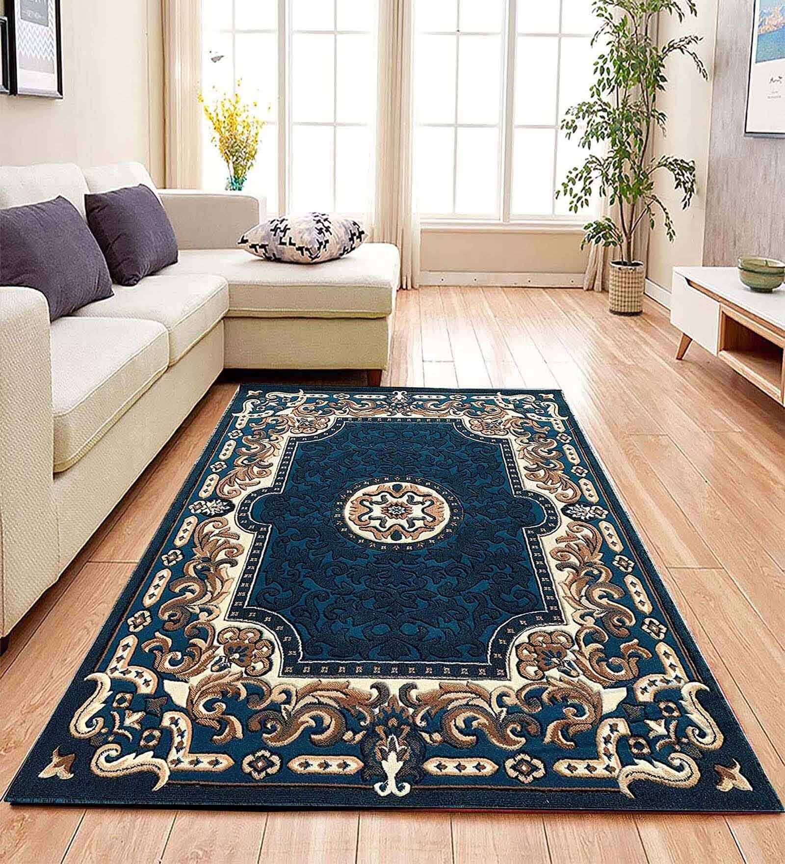 Buy Blue Floral Acrylic 5 ft X 7 ft Machine Made Carpet at 29% OFF by ...