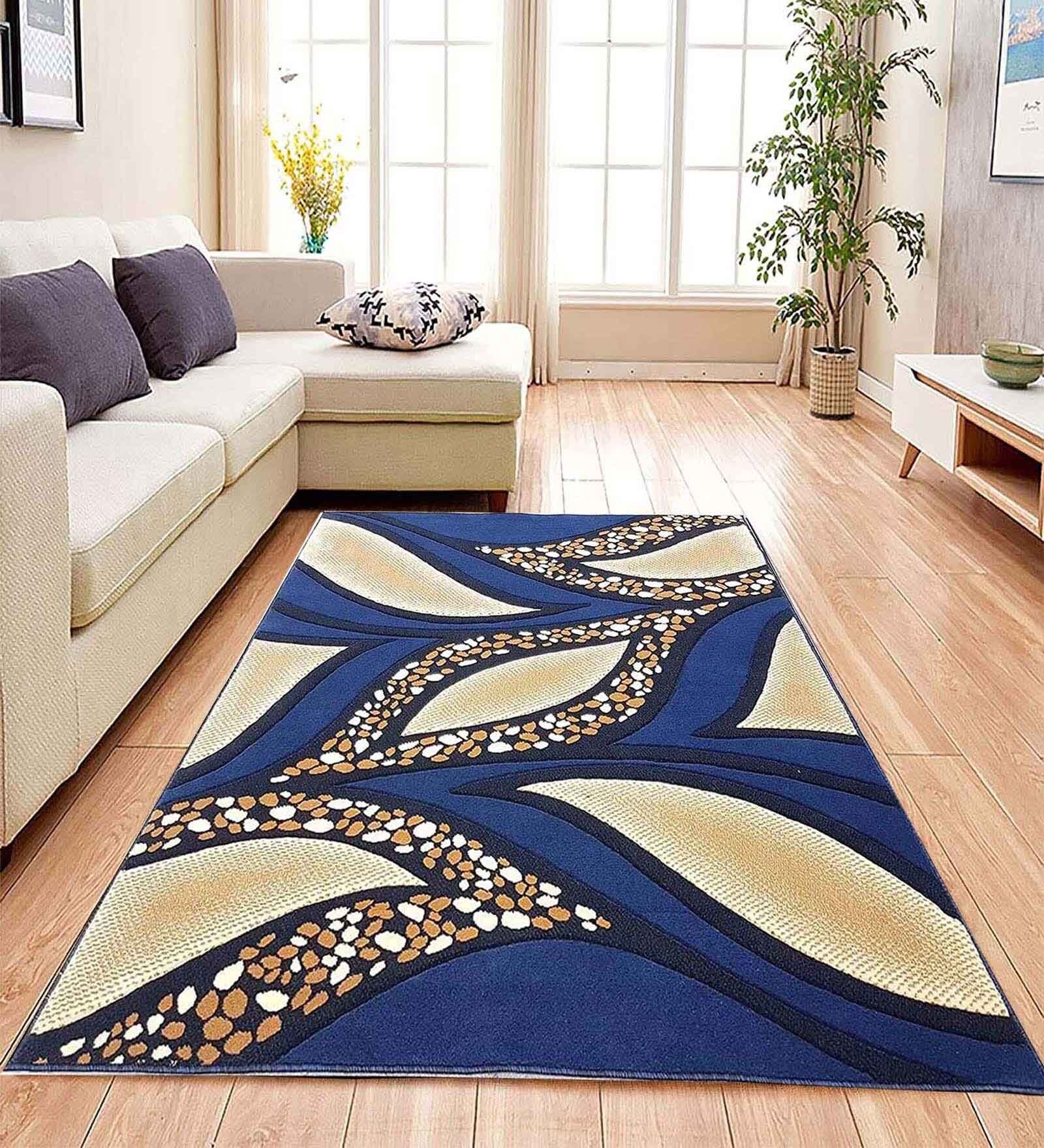 Buy Blue Floral Acrylic 5 ft X 7 ft Machine Made Carpet at 29% OFF by ...