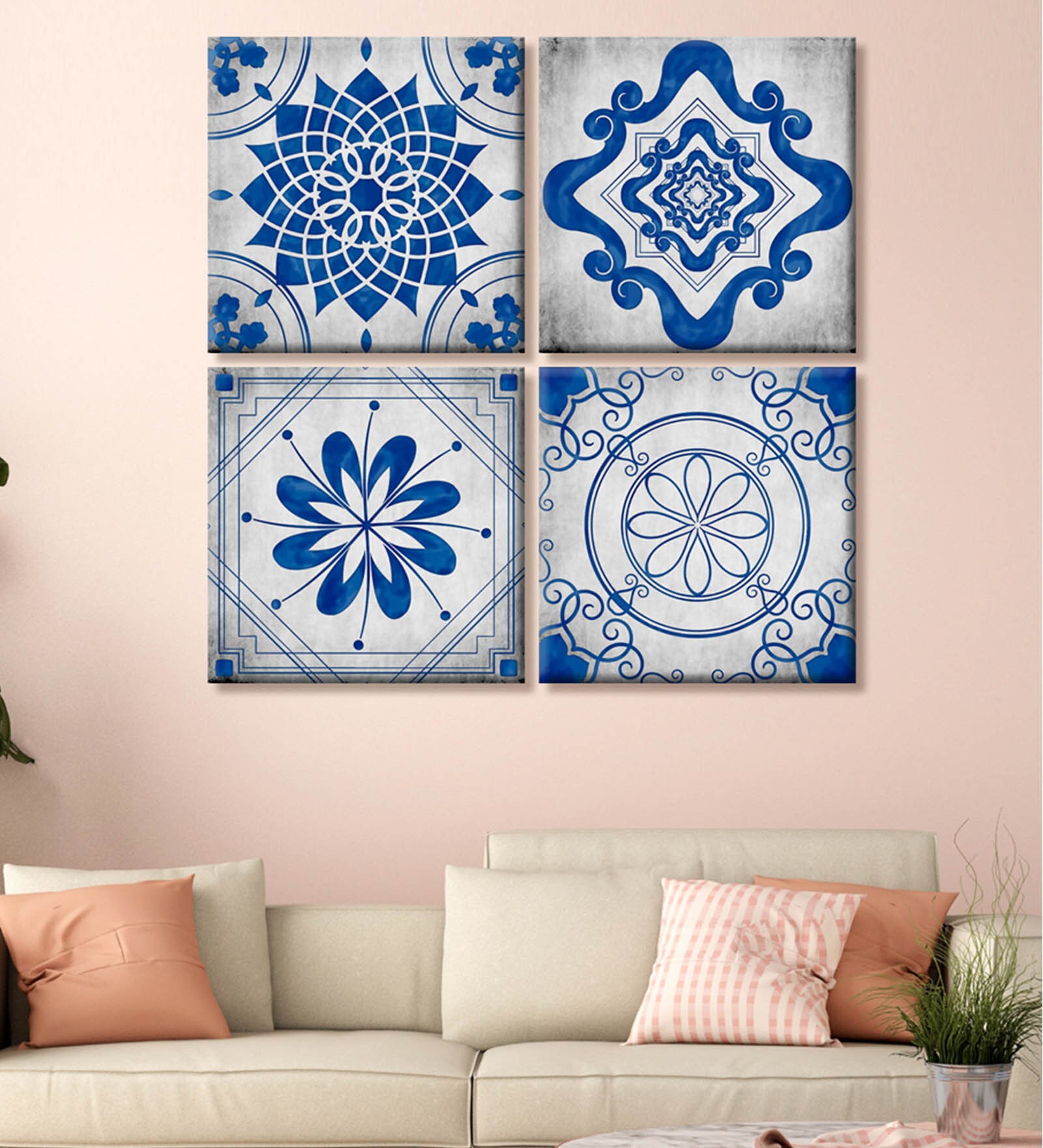 Buy Blue Floral Pattern Printed Canvas Art Panel By 999Store at 38% OFF ...