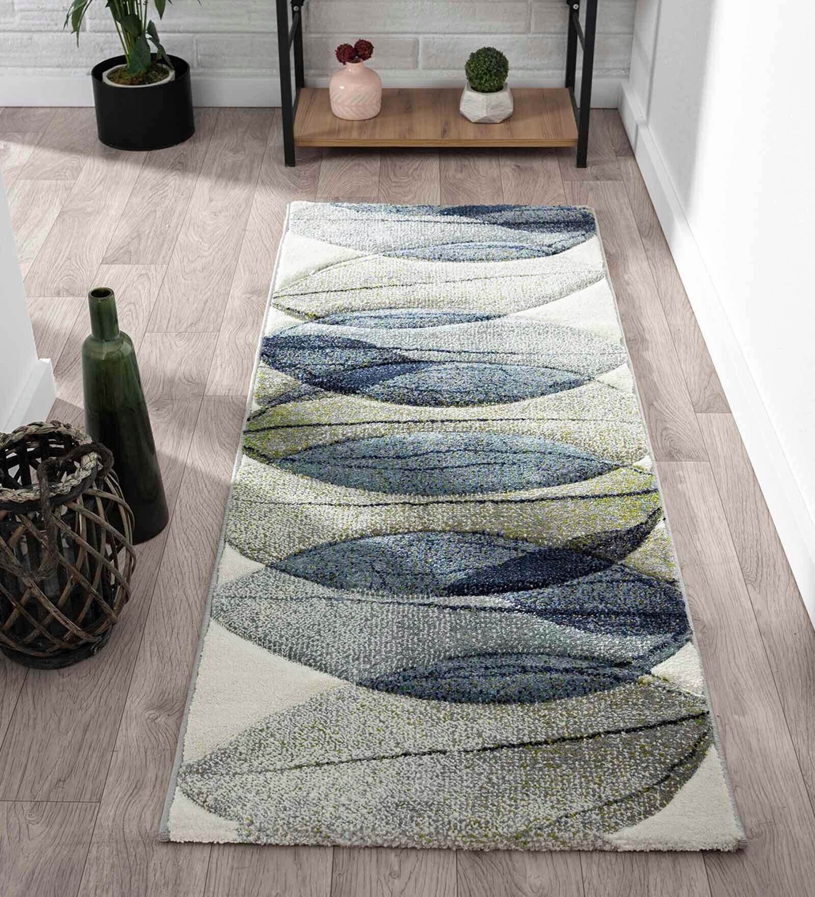 Buy Blue Floral Polypropylene 59x24 Inches Machine Made Floor Runner By ...