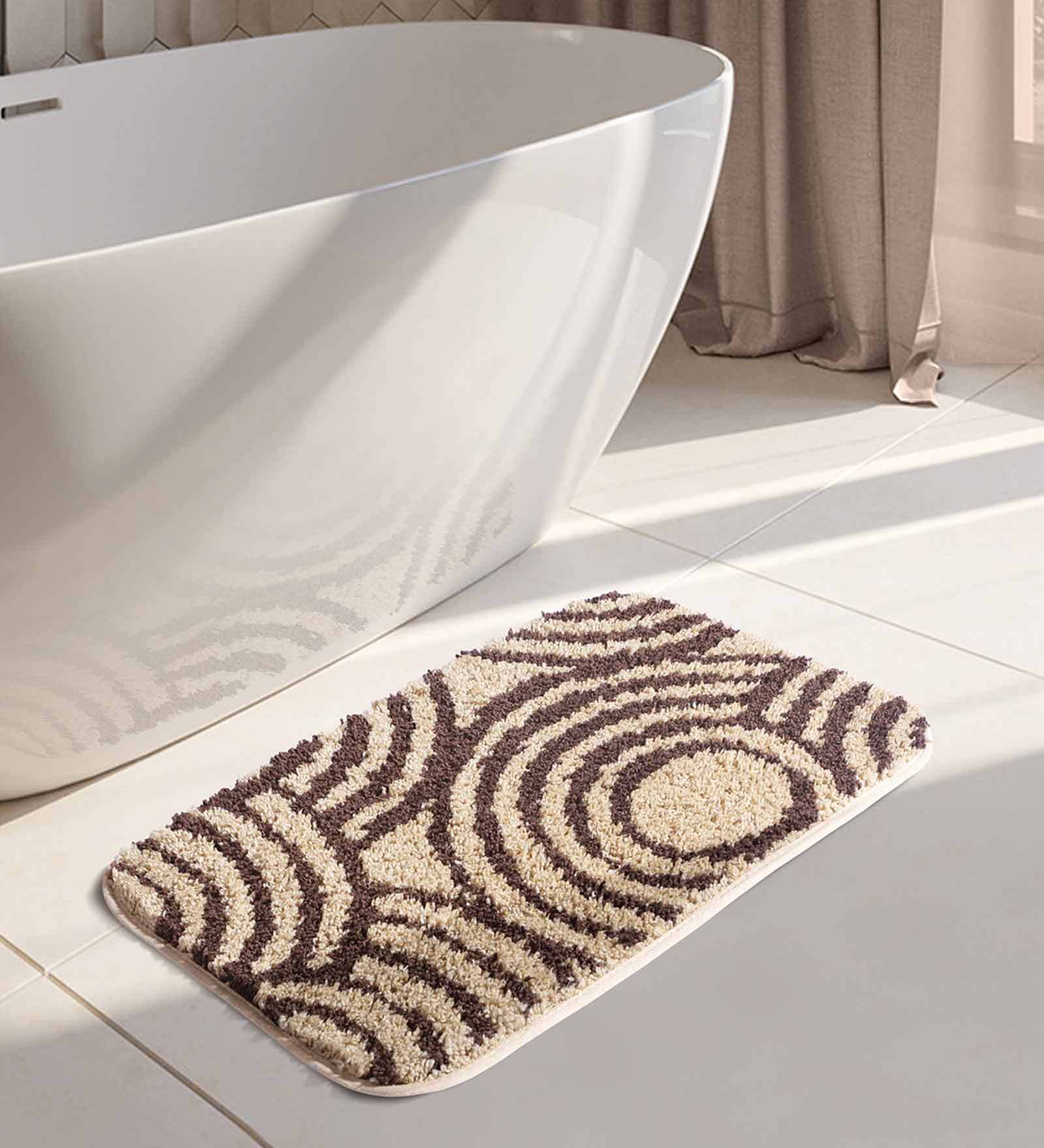 Buy Brown & Cream Geometric Polyester 28x20 Inches AntiSkid Bath Mat at ...