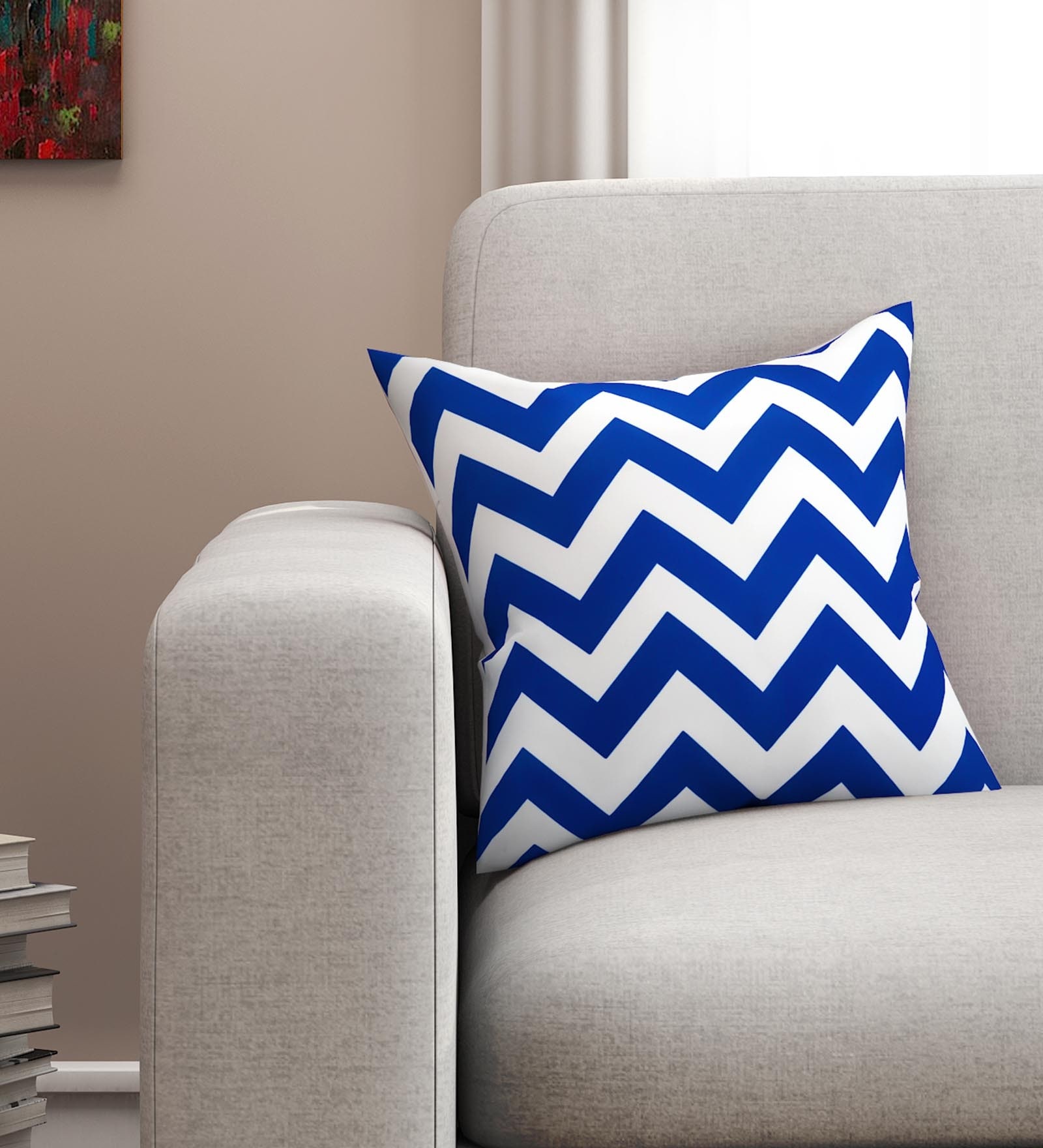 Buy Blue Zig Zag Poly Cotton 16 x 16 Inches Cushion Cover at 67% OFF by ...