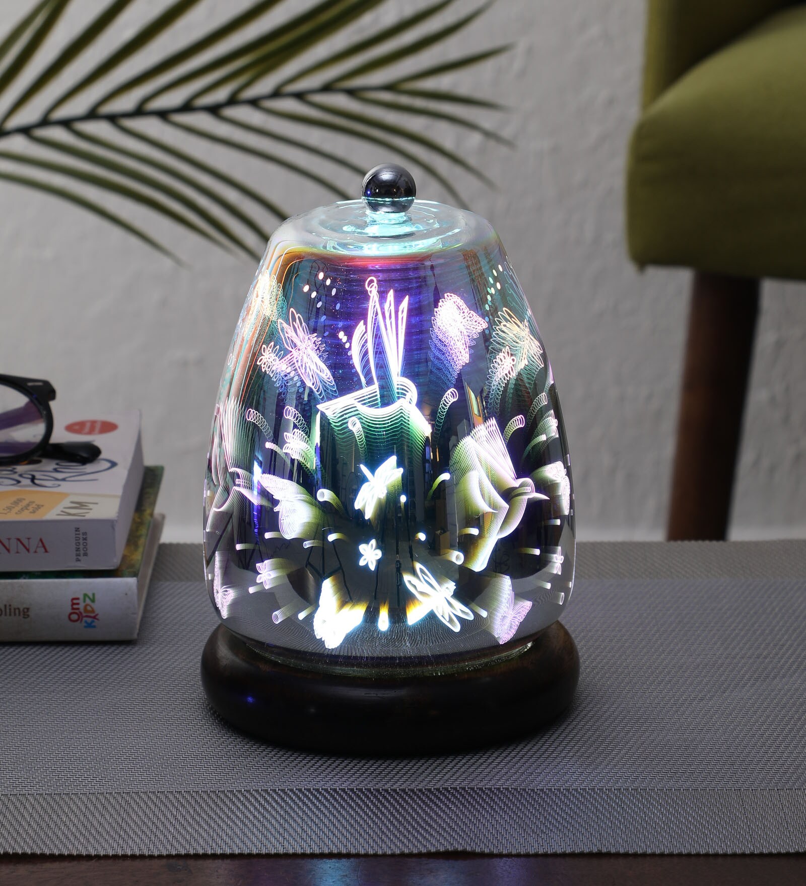 Buy Castries Multicolour Glass Shade Table Lamp With Wood Base at 50% ...