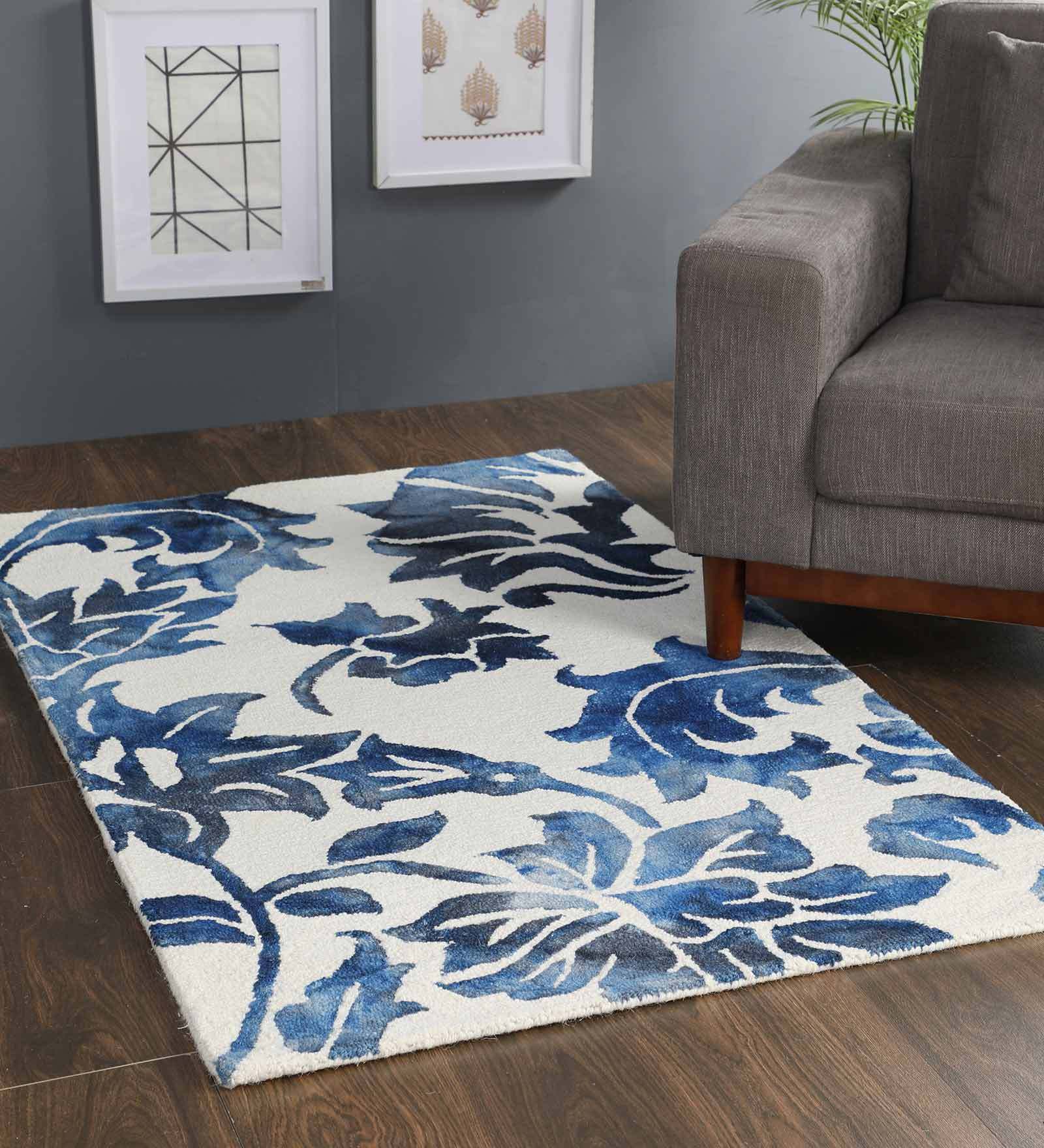 Buy Floral Pattern Wool Hand Tufted 3 X 5 Feet Carpet - Mudramark By ...