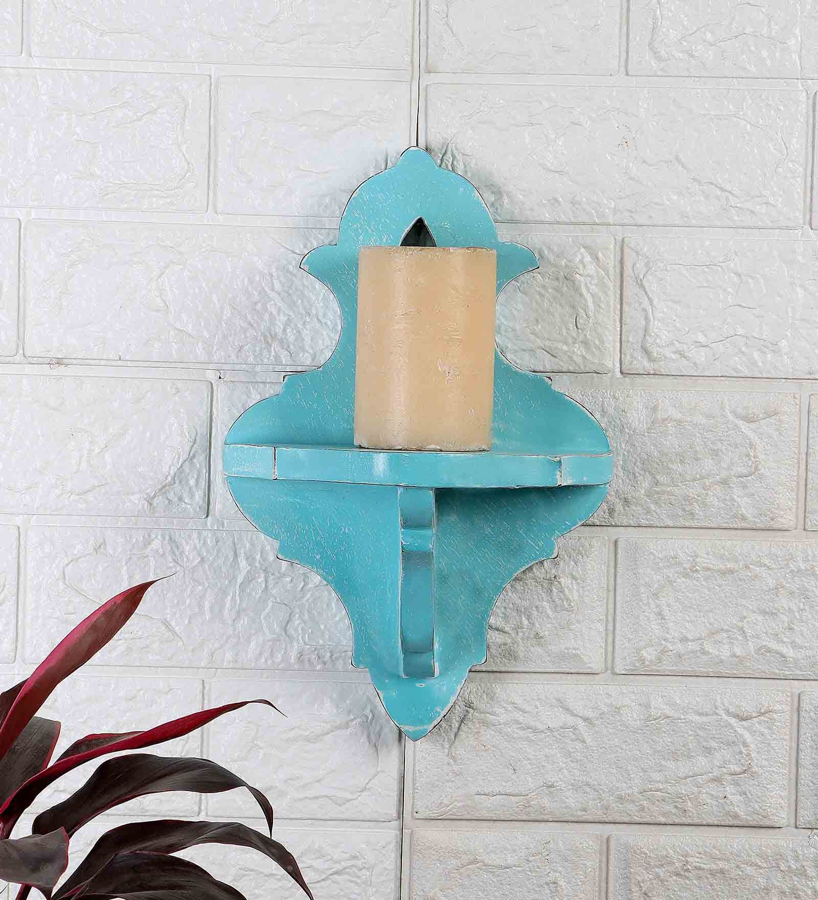 Buy Blue Handcrafted Solid Wood Traditional Wall Shelf at 33% OFF by ...