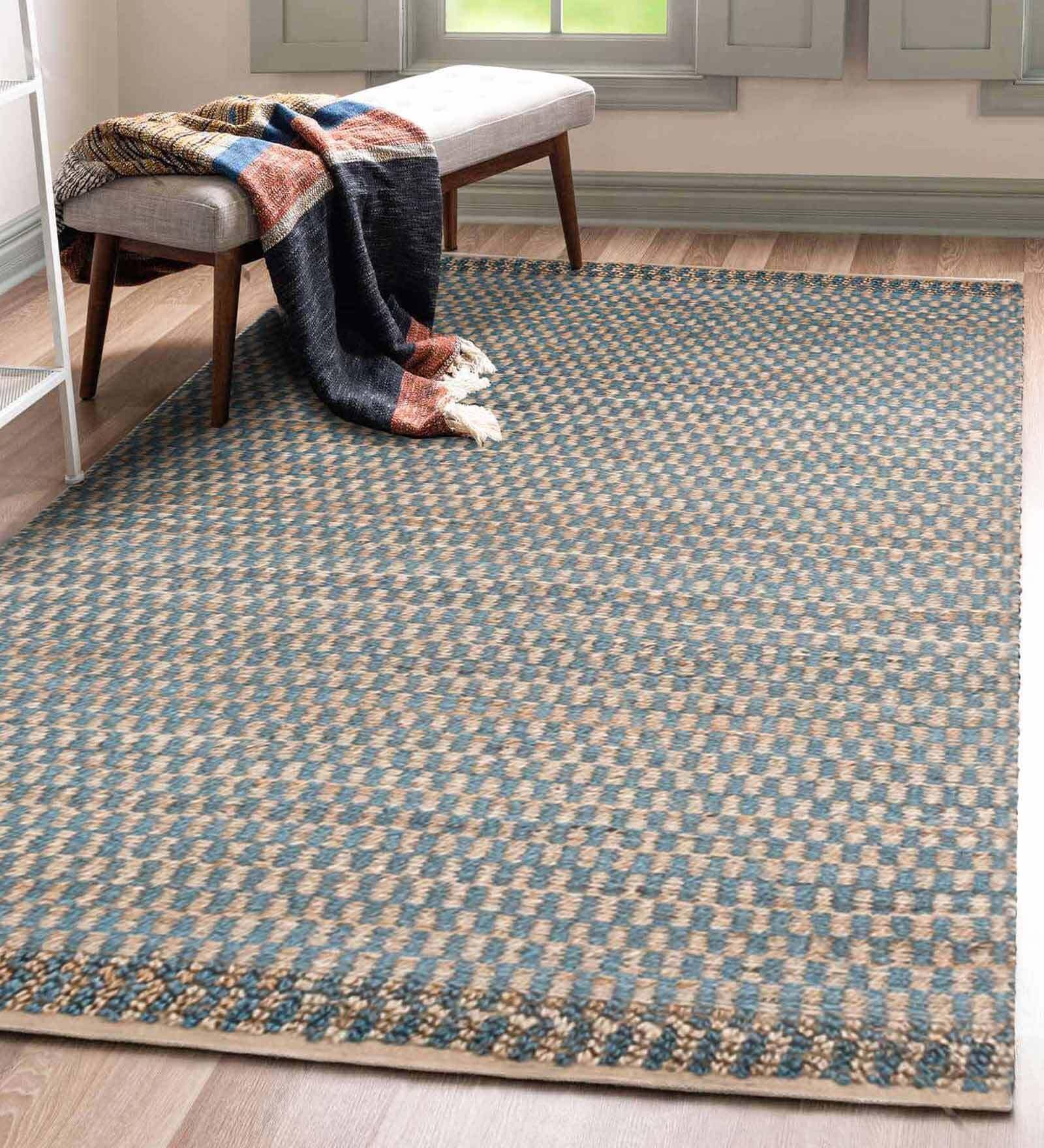 Buy Blue Abstract Hemp 4 ft x 6 ft Hand Woven Carpet at 10% OFF by ...