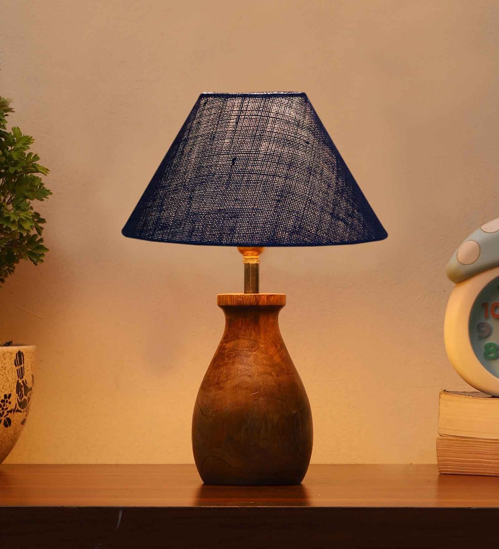 Buy Blue Jute Table Lamp With Wood Base at 49% OFF by New Era | Pepperfry