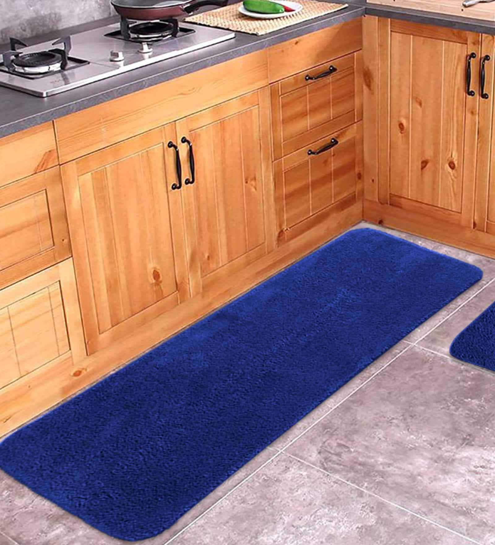 Buy Blue Microfibre 39 x 16 Inches Machine Made Floor Runner by Saral ...