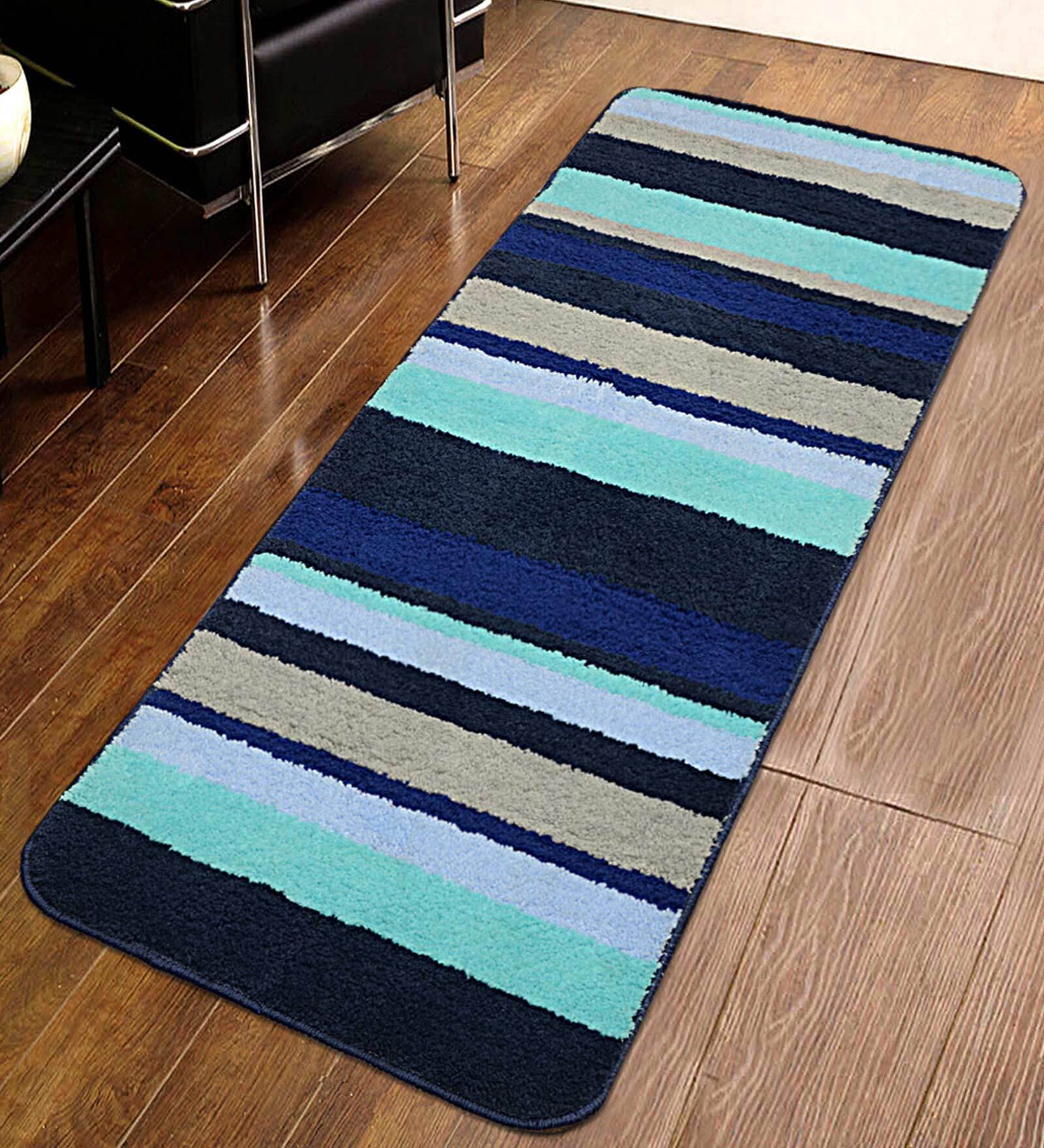 Buy Blue Microfibre Geometric Runners 4 X 2 Feet Bedside Runner at 37% ...