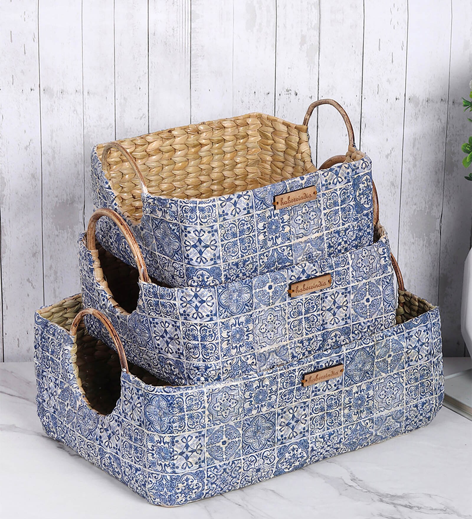 Buy Blue Natural Fibre Set of 3 Basket at 23% OFF by Habereindia ...