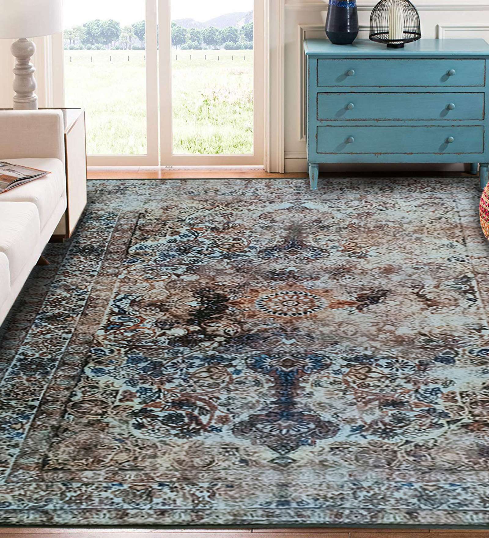 Buy Blue Abstract Pattern Nylon Machine Made 4 X 6 Feet Carpet at 68% ...