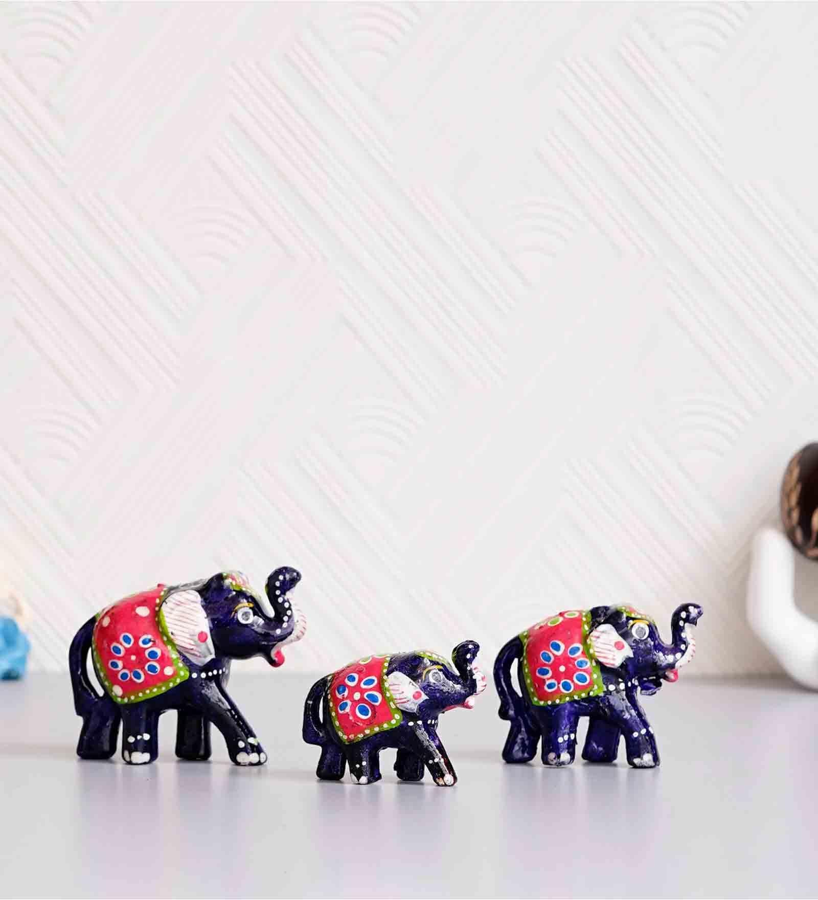 Buy Blue Paper Mache Elephant Set Of 3 at 25% OFF by Dinine Craft ...