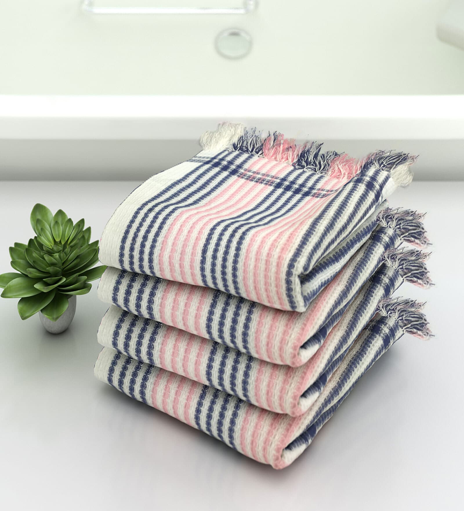Buy Blue Patterned 210 GSM Cotton Bath Towels (Set of 4) at 52% OFF by ...