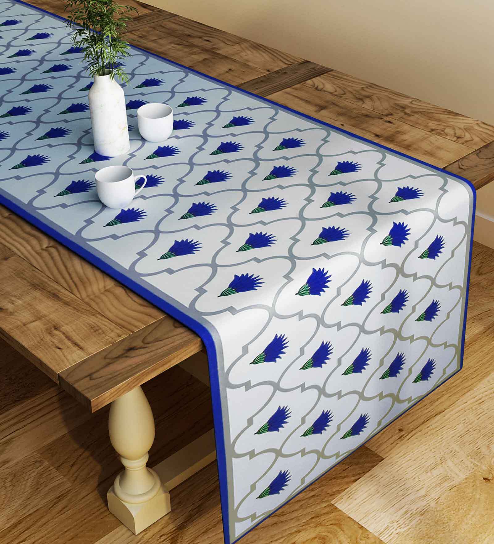 Buy Floral (48x12) White & Blue Poly Cotton Table Runner at 76% OFF by ...