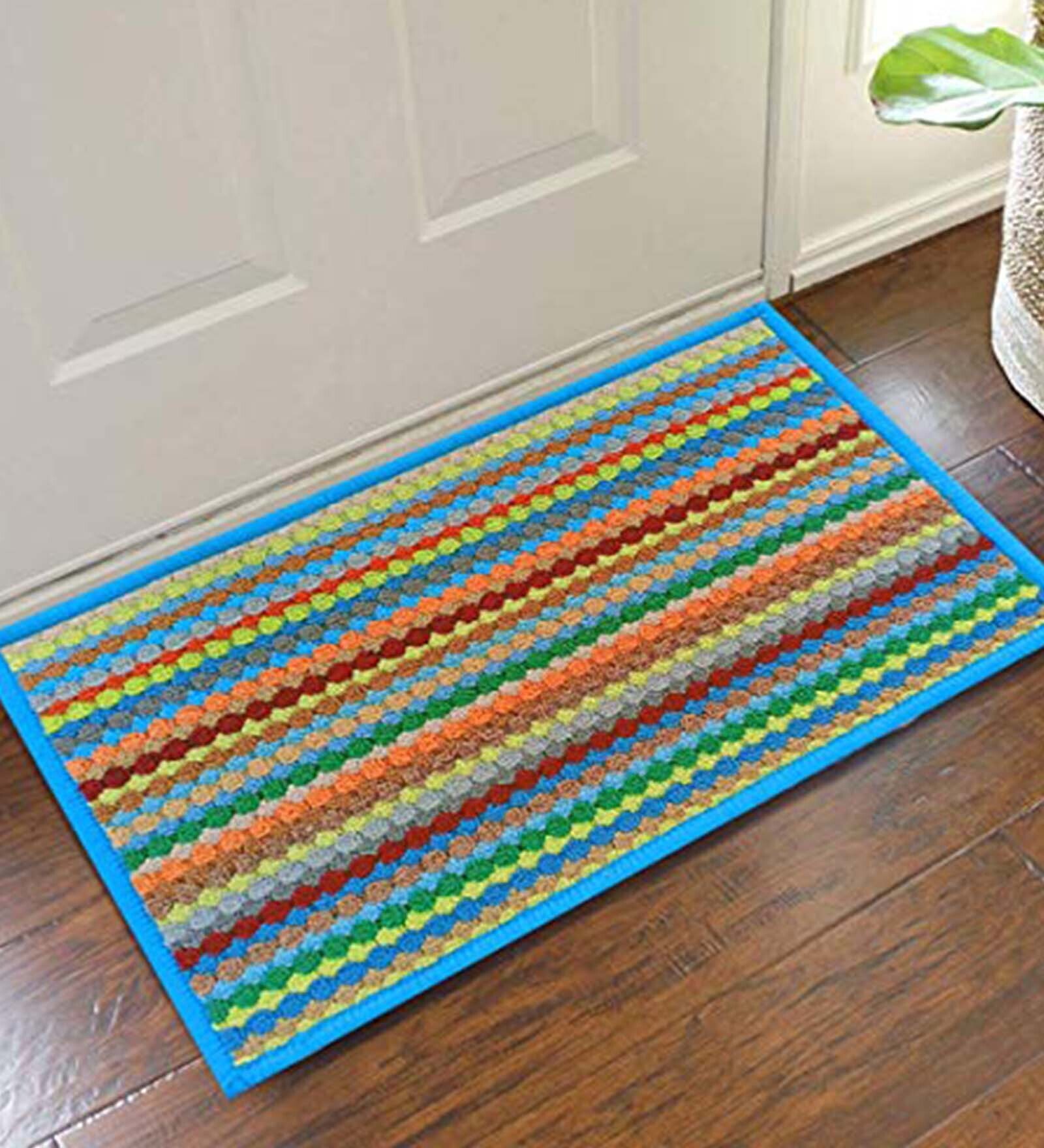 Buy Blue Polyester Abstract 15x23 inches Anti skid Doormat at 72% OFF ...