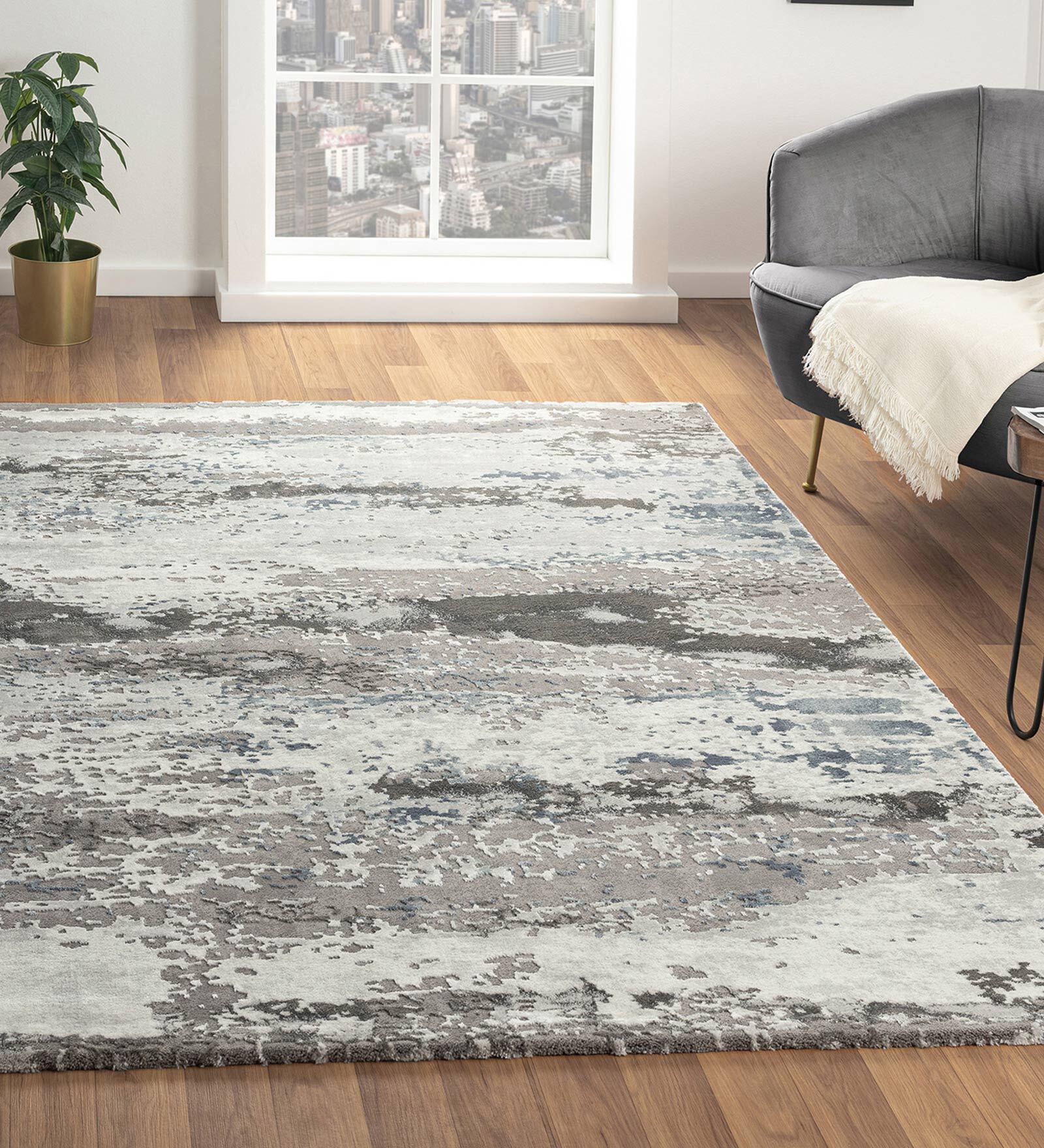 Buy Blue Polyester Abstract 4 x 6 Feet Machine Made Carpet By ...