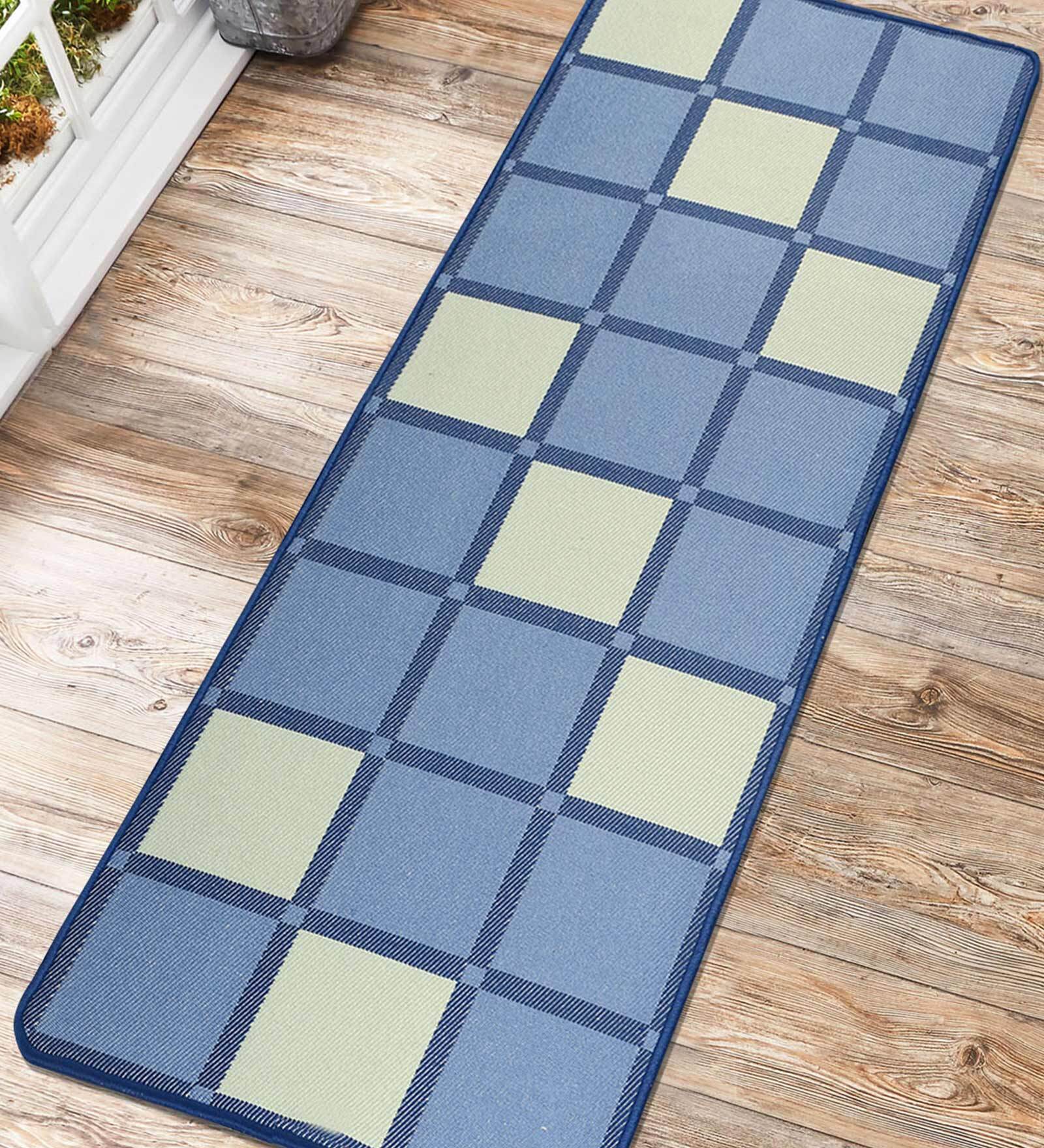 Buy Blue Polyester 67 x 28 Inches Hand Woven Floor Runner by Saral Home ...