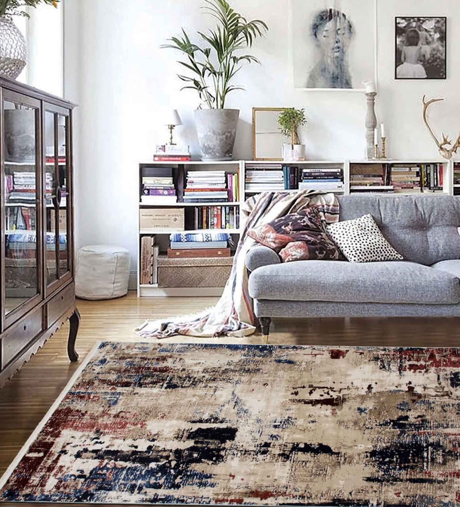 Buy Blue Abstract Polyester 6 ft x 9 ft Machine Made Carpet at 40% OFF ...