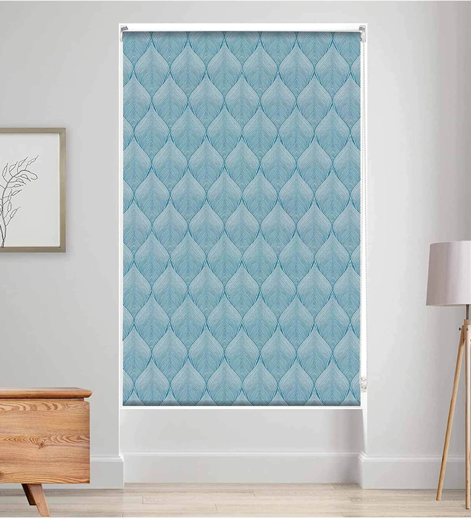 Buy Blue Polyester Floral 84 X 42 Inches Semisheer Roller Blind by Deco ...