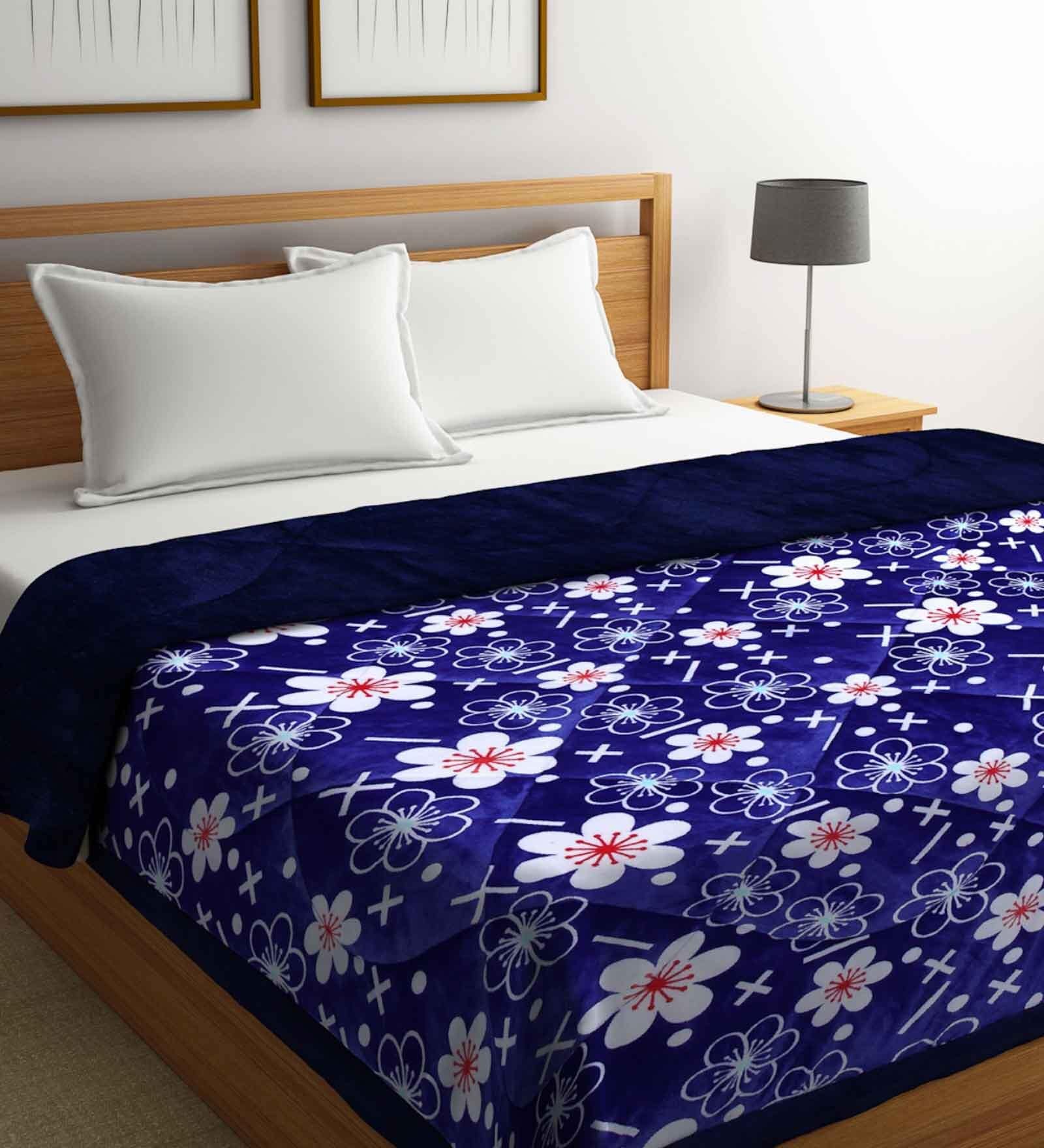 Buy Blue Polyester Floral 950 GSM Double Bed Quilt by Arrabi at 70% OFF ...