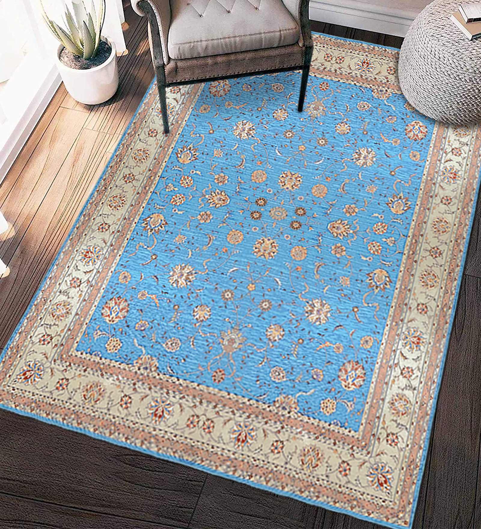 Buy Blue Polyester Vintage 4 X 6 Feet Machine Made Carpet by Status at ...